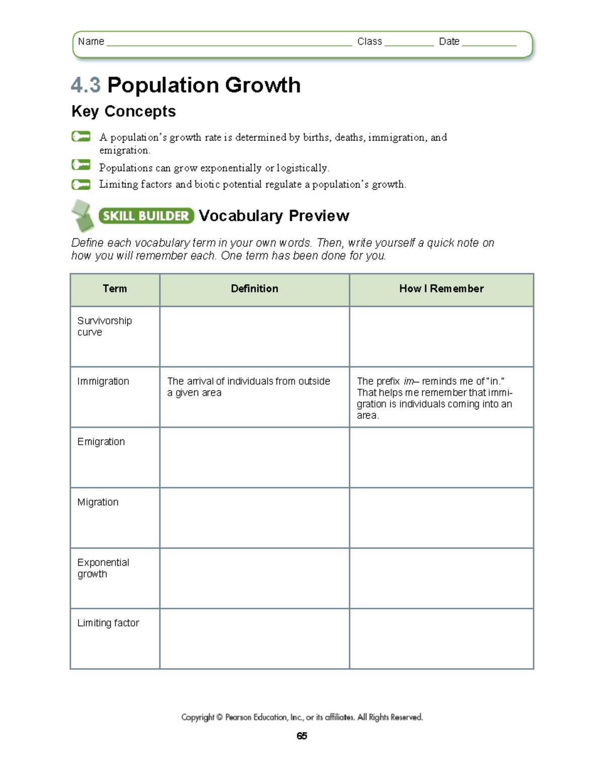 Lesson 4.3- Population Growth Worksheets - 4 Population Growth Key ...