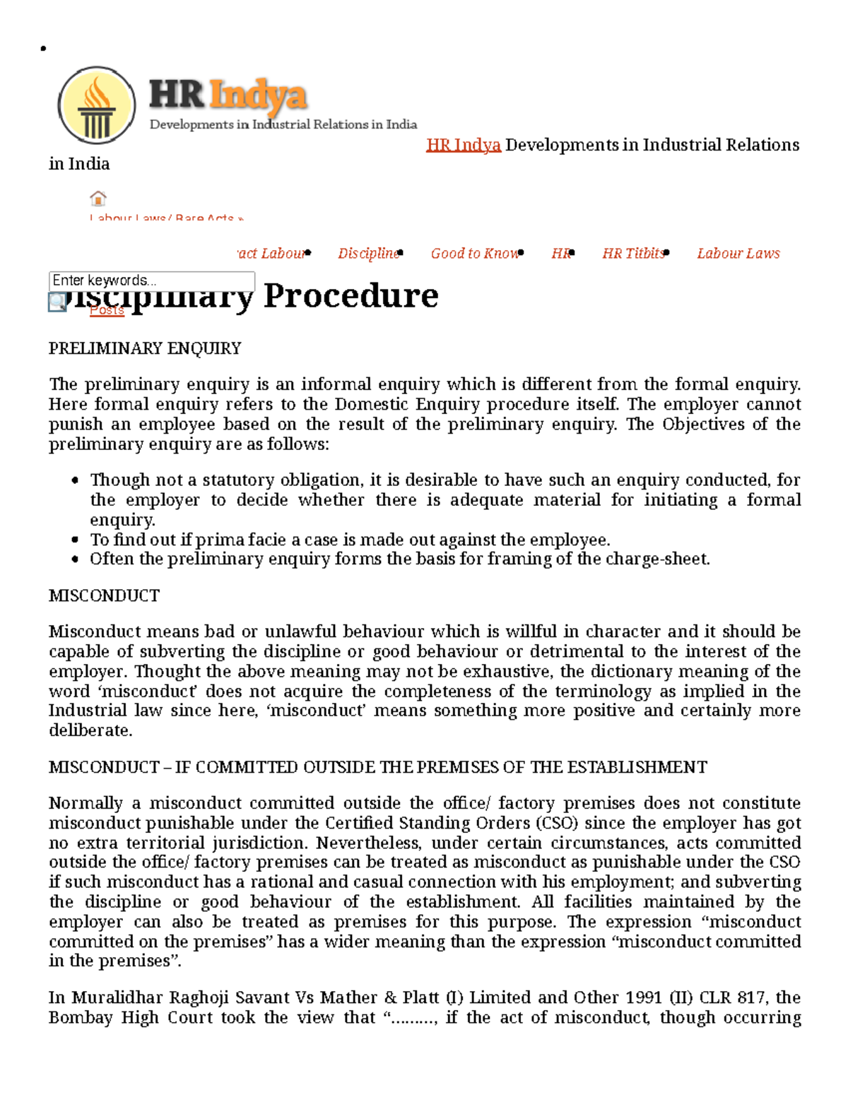 Disciplinary Procedure - Disciplinary Procedure PRELIMINARY ENQUIRY The ...