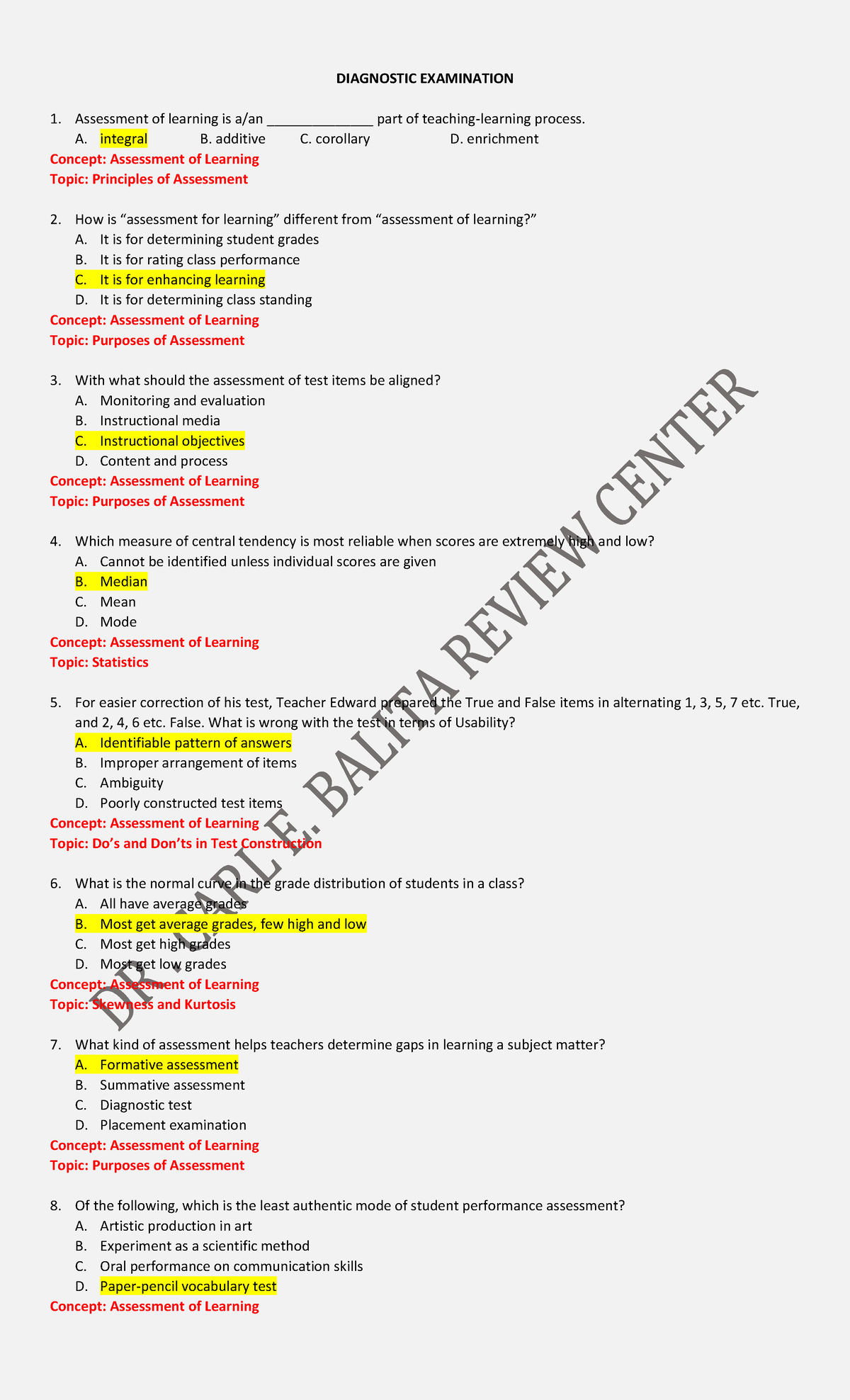 Copy of Diagnostic Examination ANS KEY - DIAGNOSTIC EXAMINATION ...