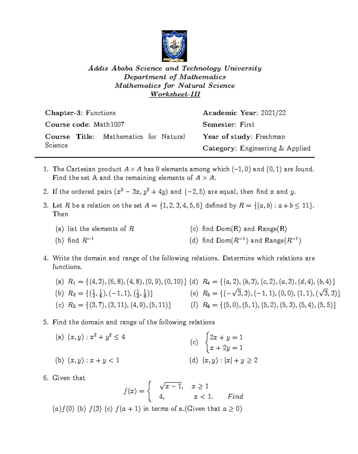 Math for NS Worksheet 4 (Chapter 3) 240221 111931 - Addis Ababa Science and Technology ...