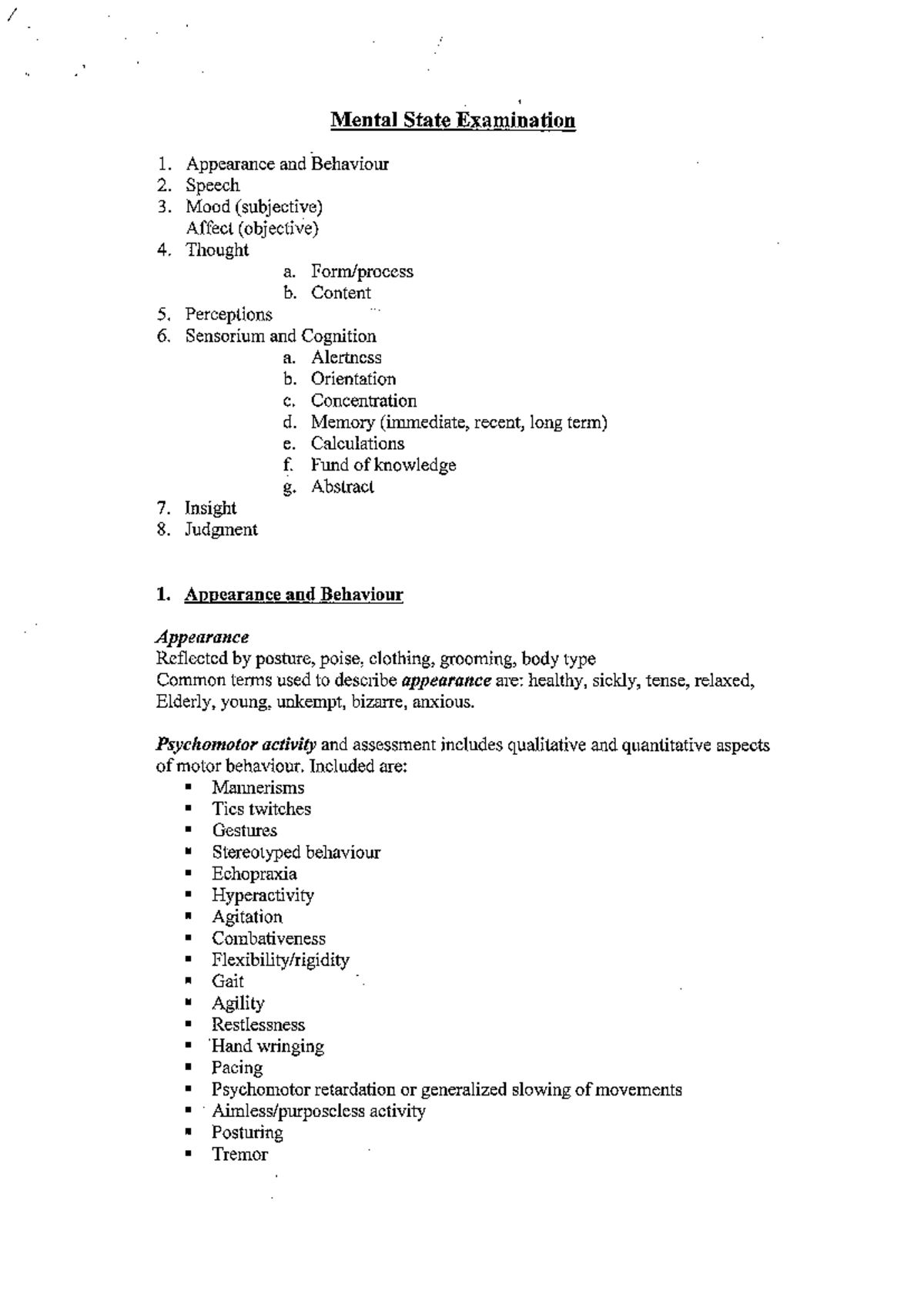 Mental status examination notes - 400759 - Studocu