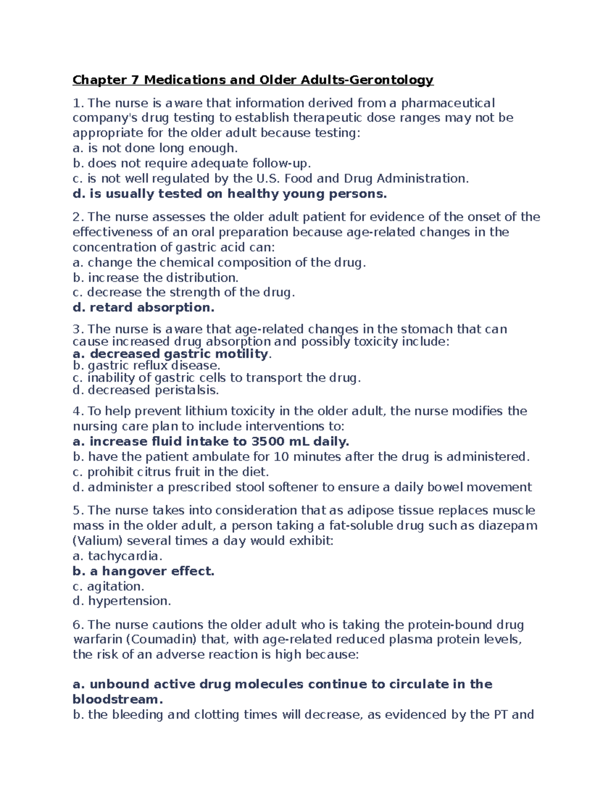 Chapter 7 Medications and Older Adults-Gerontology - Chapter 7 ...