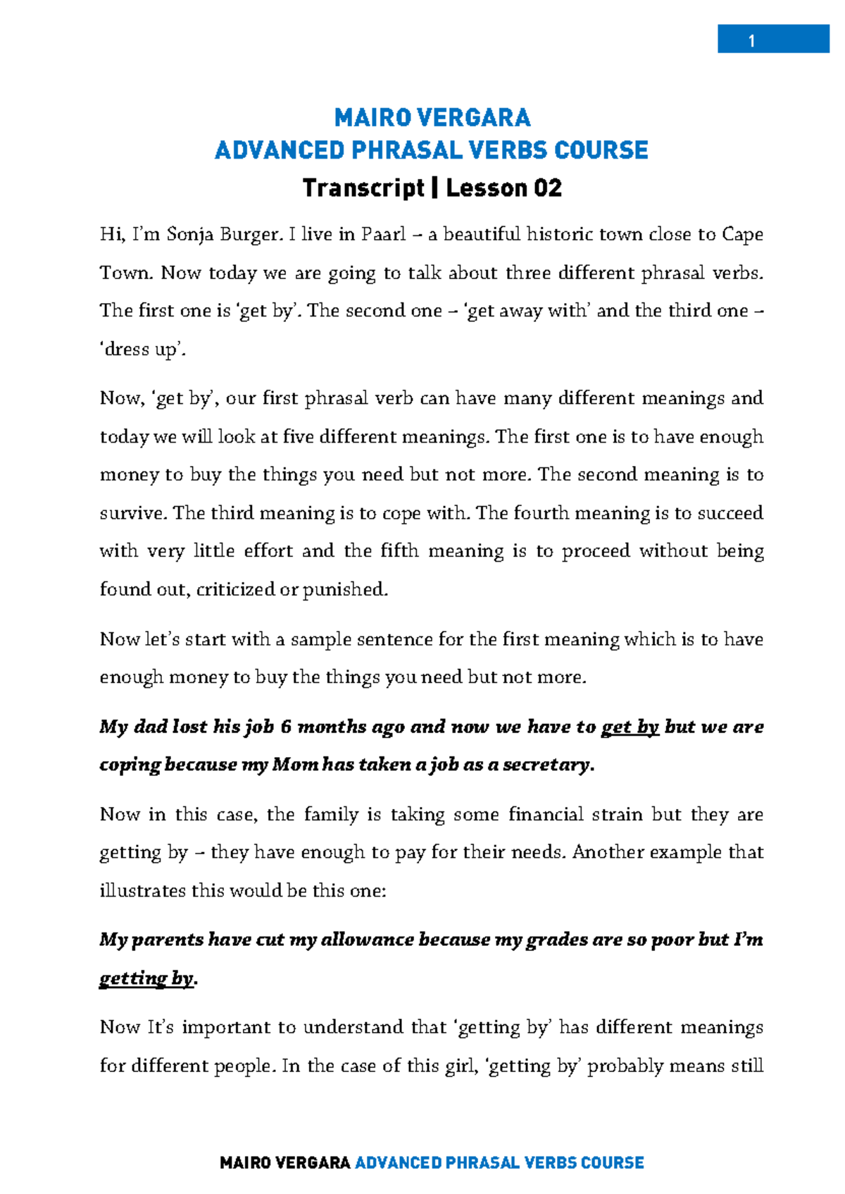 PDF Transcript - Lesson 02 - MAIRO VERGARA ADVANCED PHRASAL VERBS COURSE Transcript | Lesson 0 2 ...