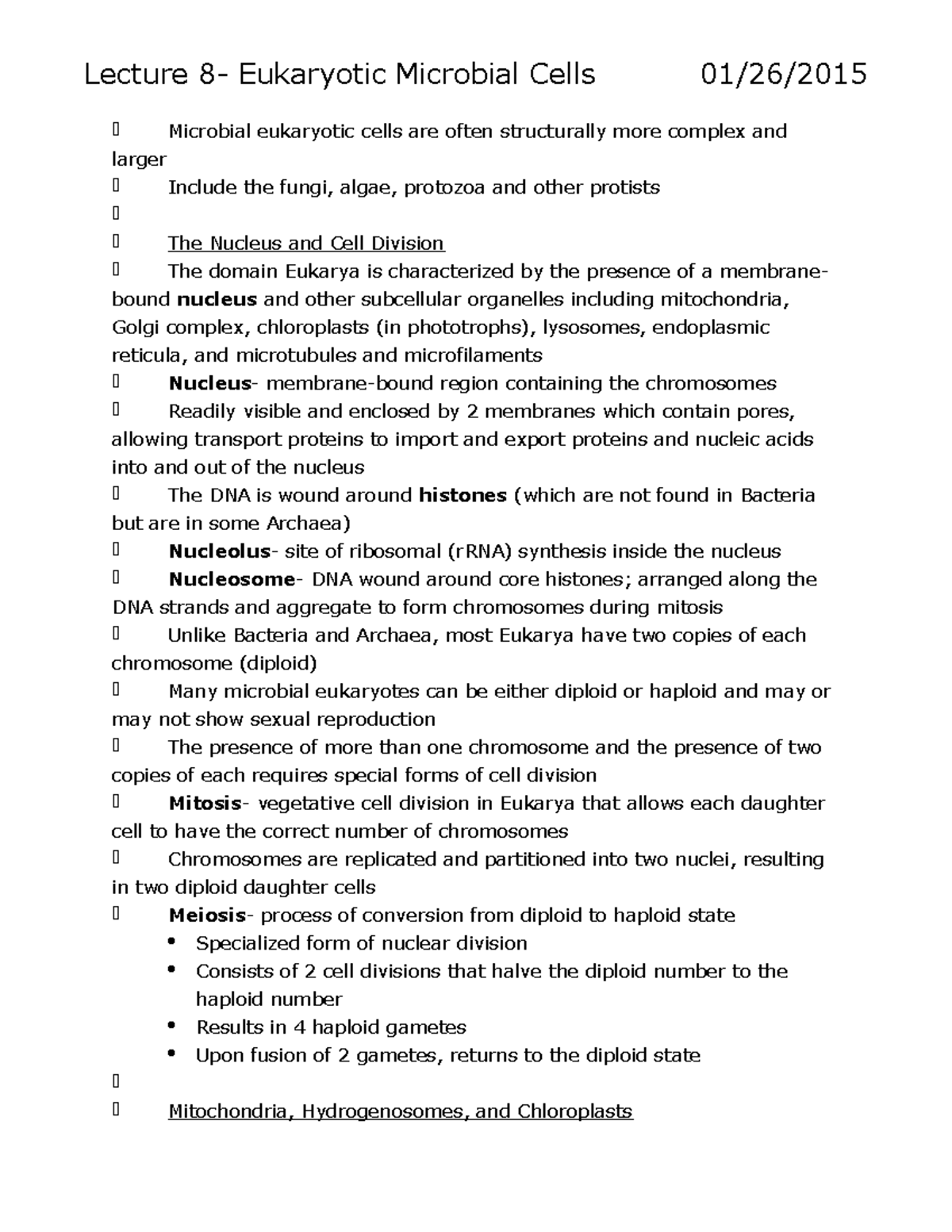 BSC 310 Lecure 8 - Lecture notes 8 - Lecture 8- Eukaryotic Microbial ...
