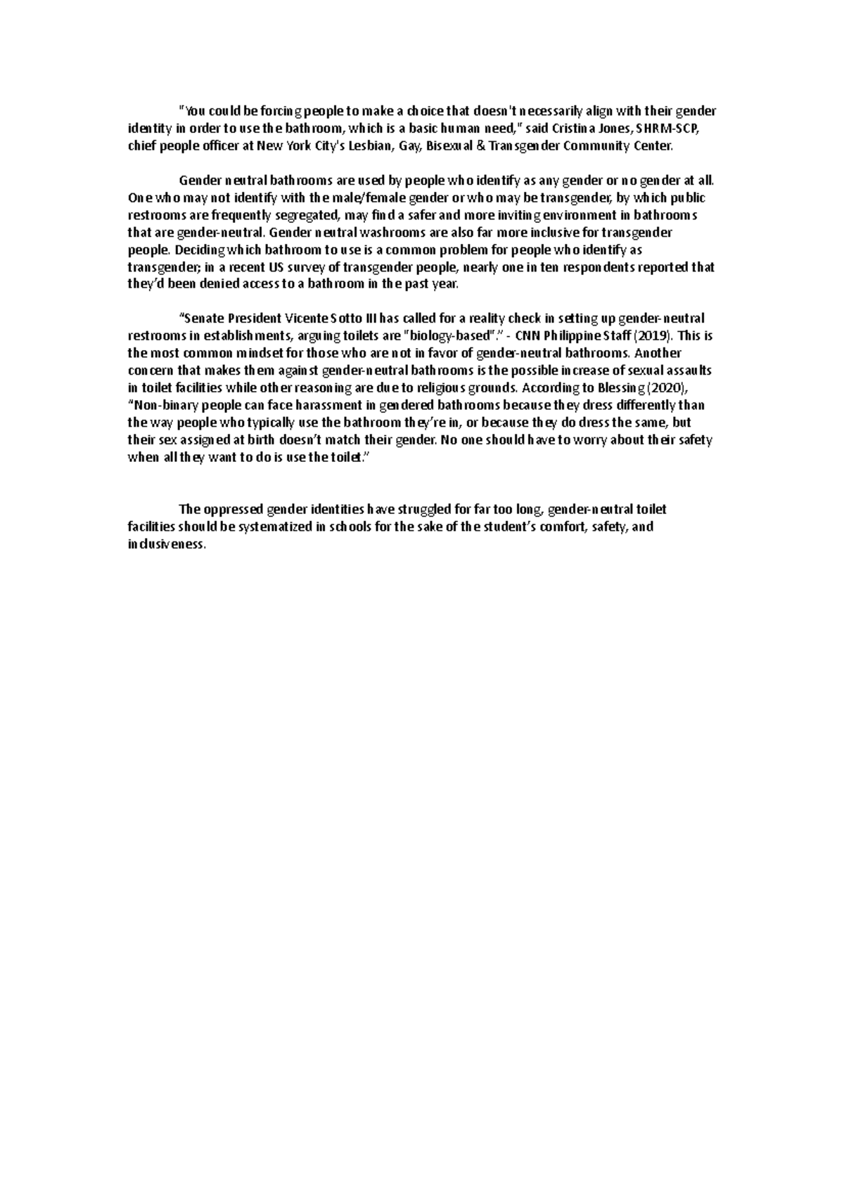 Introduction - Gender neutral bathrooms - "You could be forcing people ...