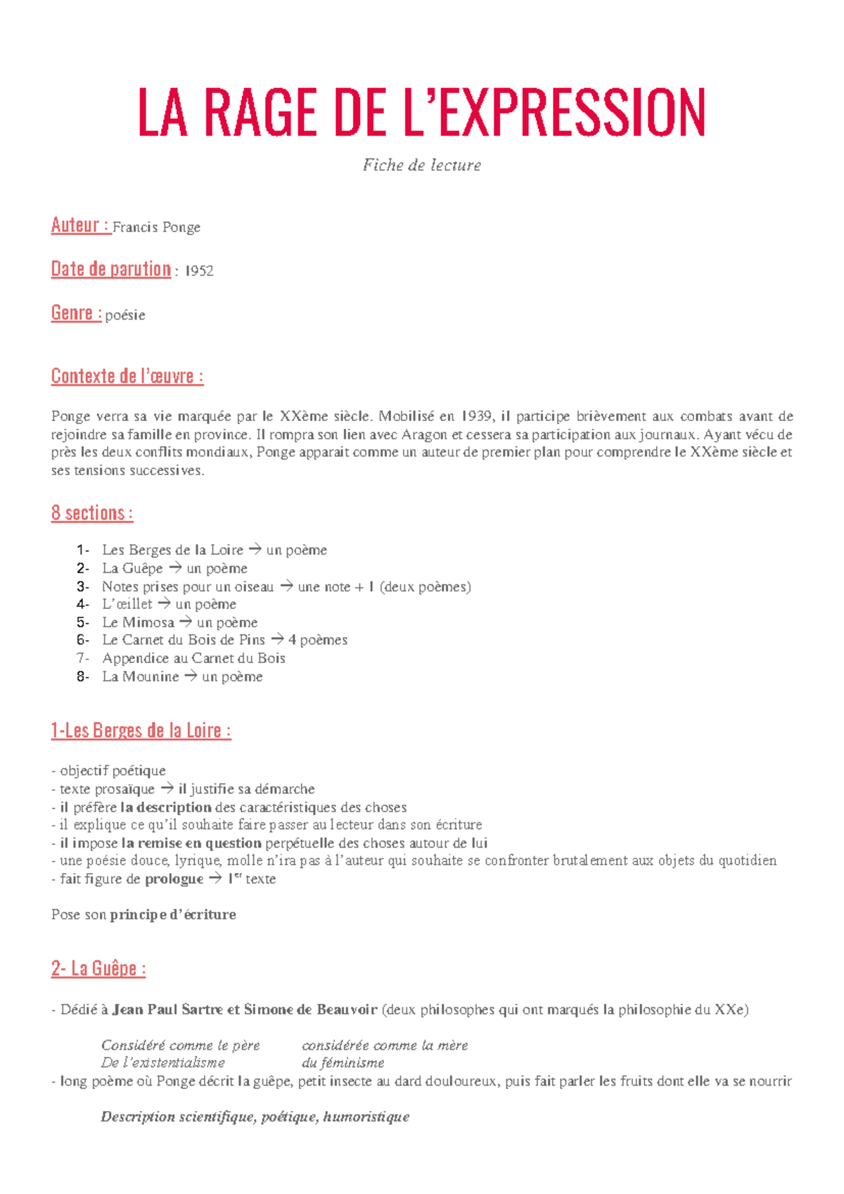 Fiche de lecture la rage de l'expression - LA RAGE DE L’EXPRESSION ...