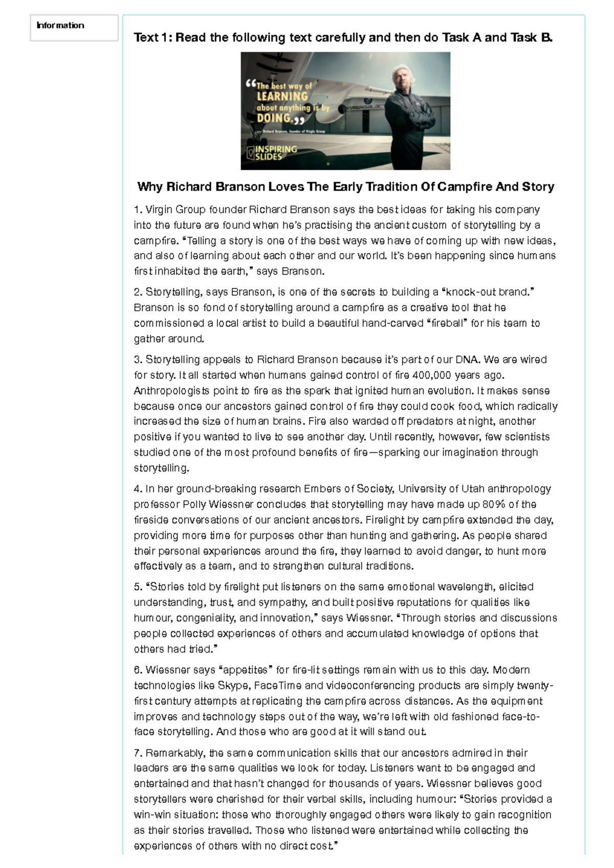 Reading 2 - Information Text 1: Read the following text carefully and ...