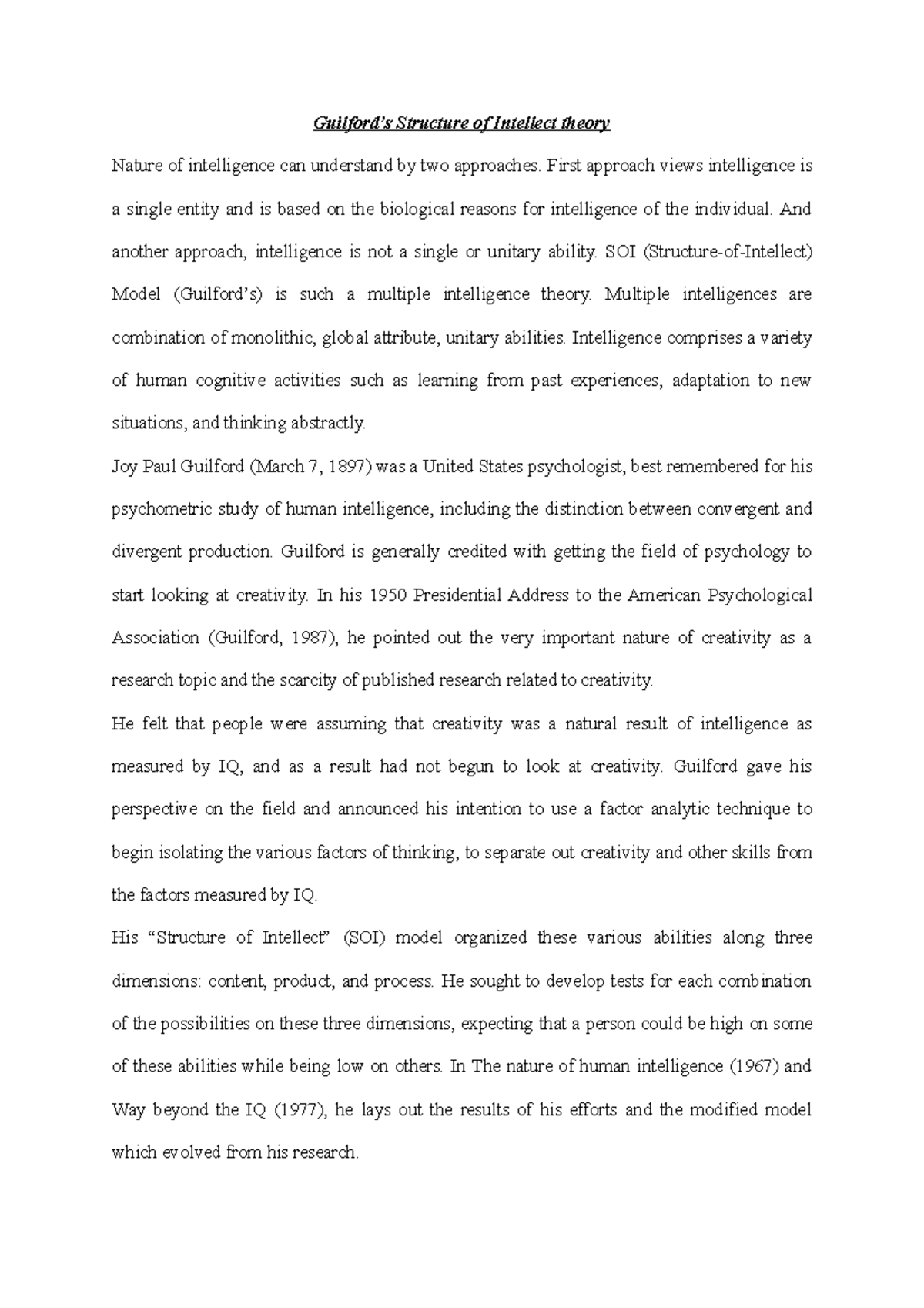Guilford's Structure of intellectual theory - Guilford’s Structure of ...