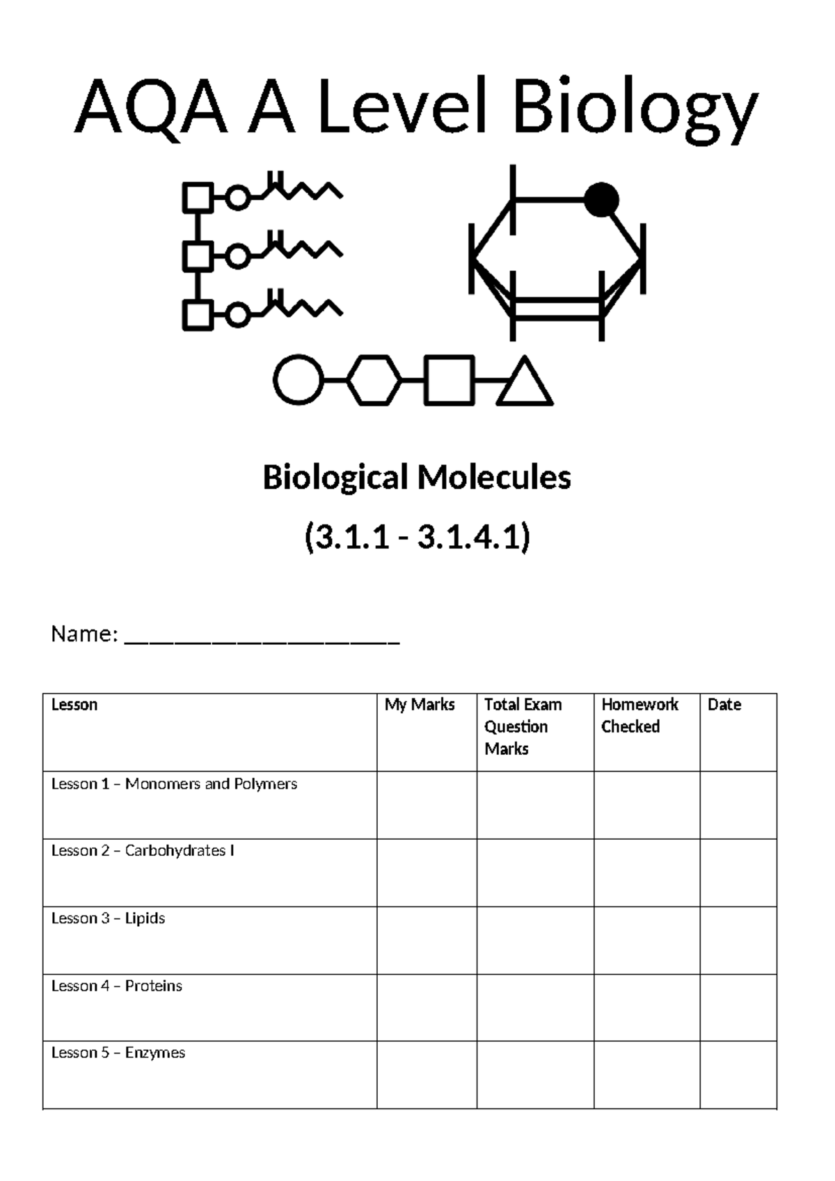 Bio Molecules - Notes - AQA A Level Biology Biological Molecules (3.1 ...