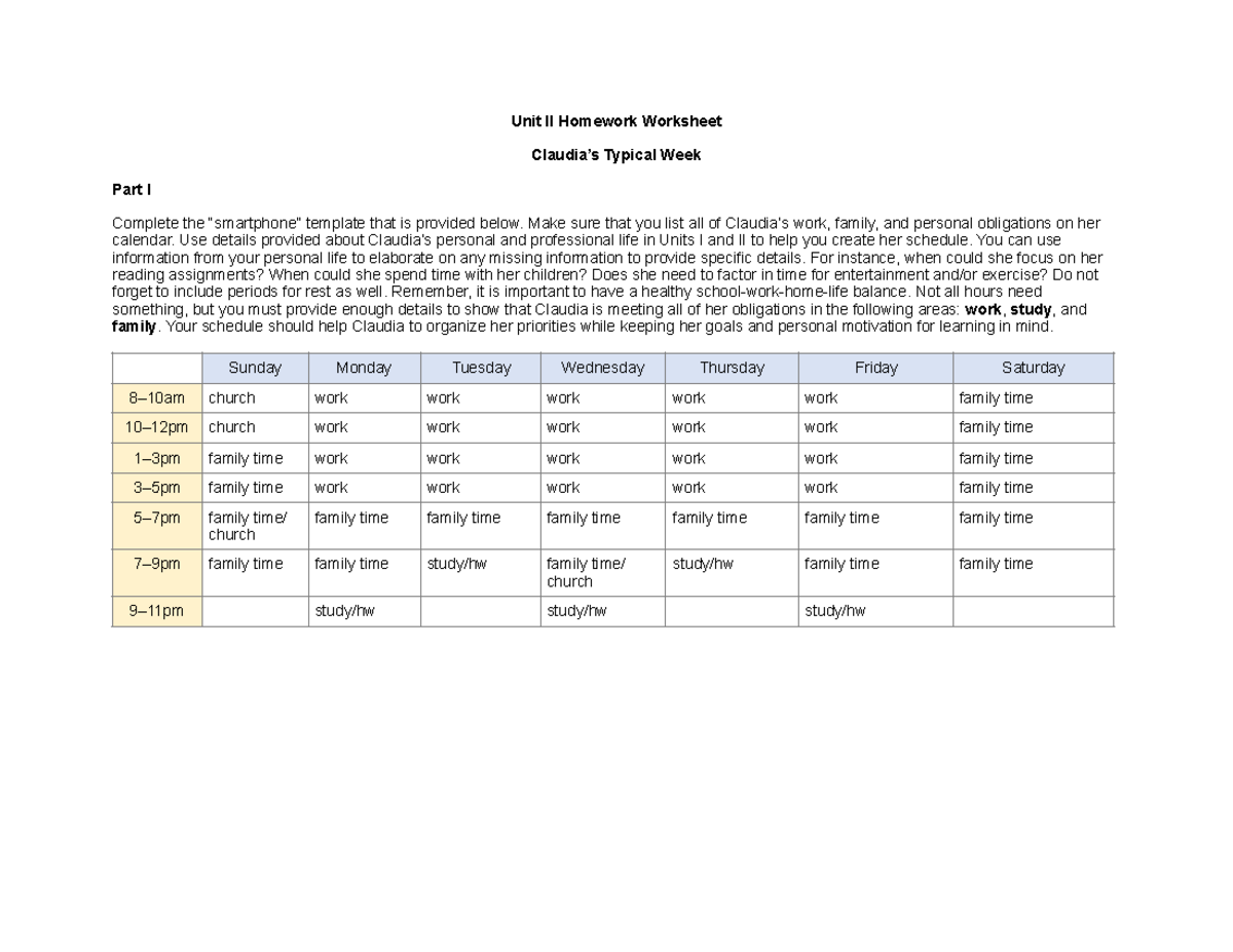 Unit 2 - A worksheet outlining schedules via given scenario - Unit II ...