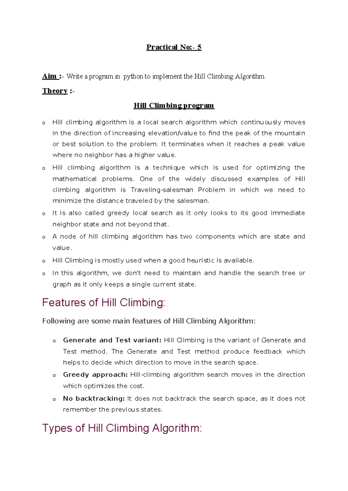 Practical No. 5 - Practical No:- 5 Aim :- Write a program in python to implement the Hill ...