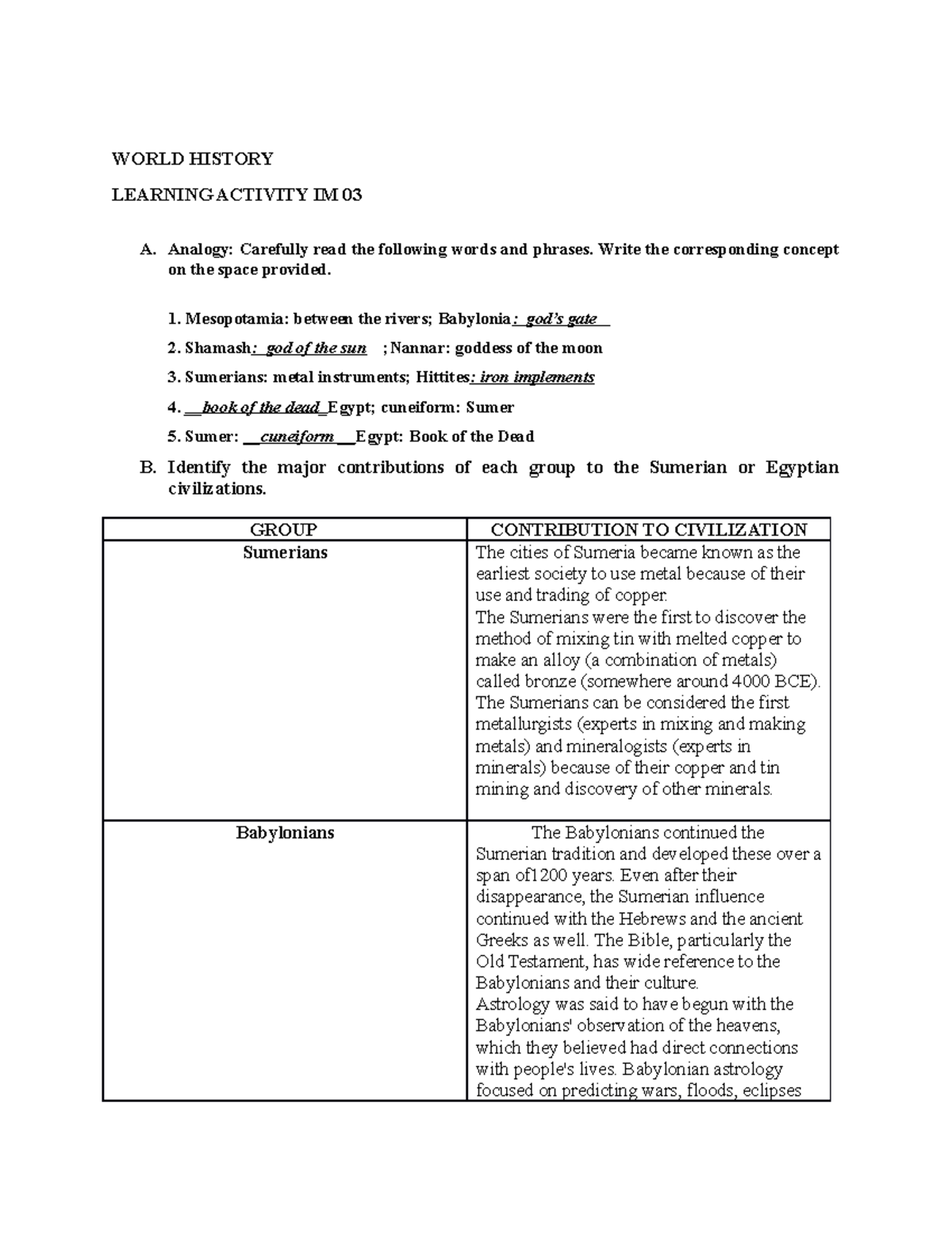 World History Learning Activity IM 03 - WORLD HISTORY LEARNING ACTIVITY ...