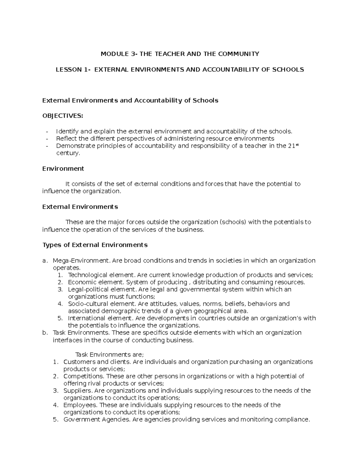 Module 3-Lesson 1 - none - MODULE 3- THE TEACHER AND THE COMMUNITY ...