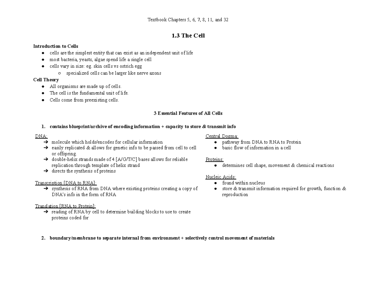 Introduction to Cells and Cell Membranes - Studocu