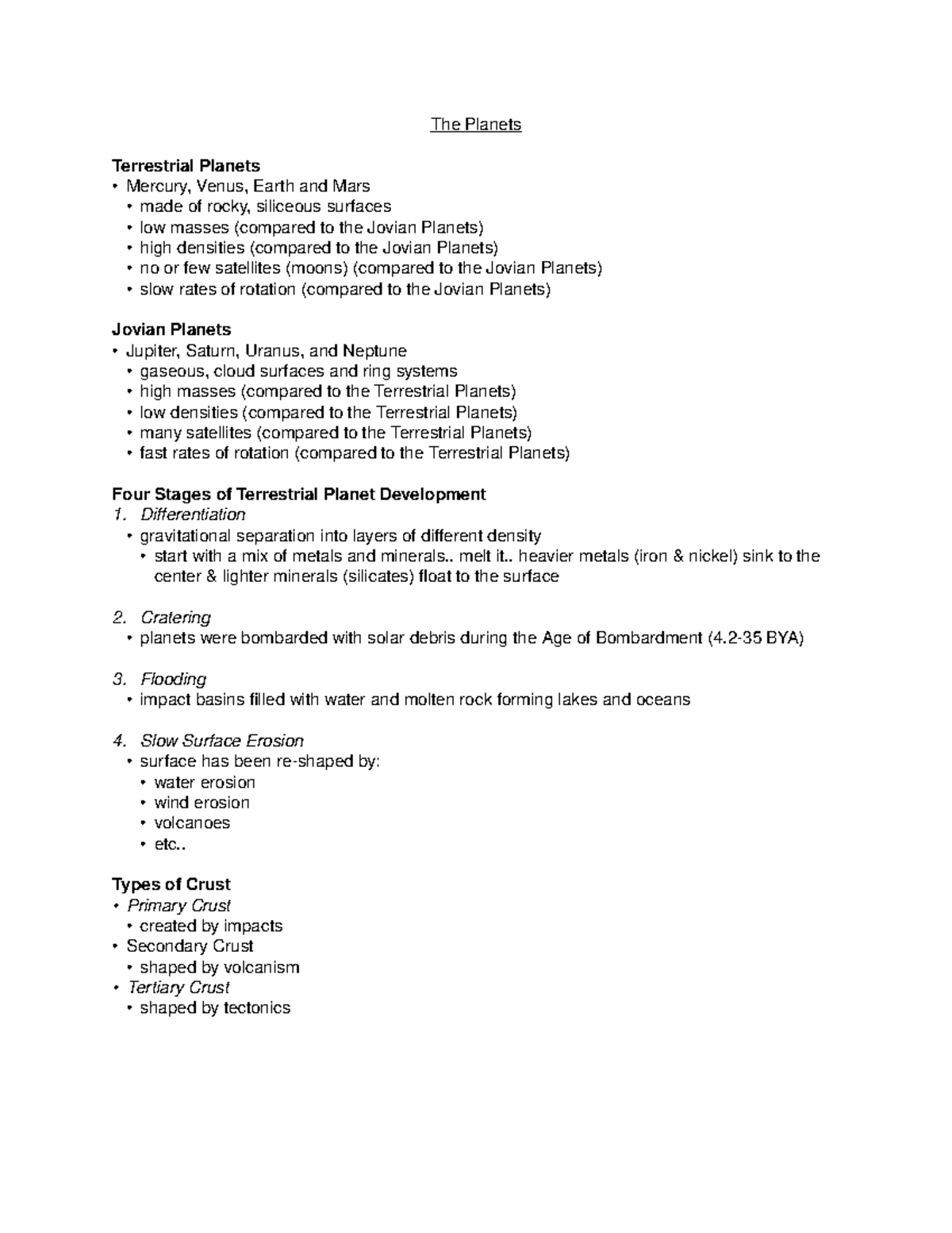 Chapter 20- The Earth (Planets) - The Planets Terrestrial Planets ...