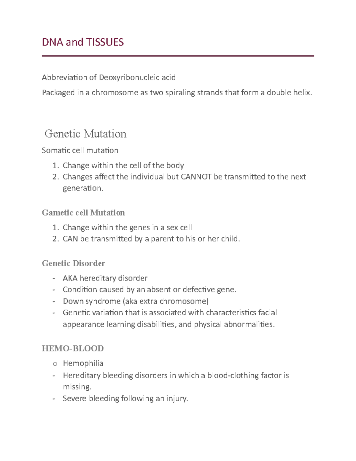 DNA and Tissues -Pathology -Genetic Mutation -Muscle and nerve tissue ...