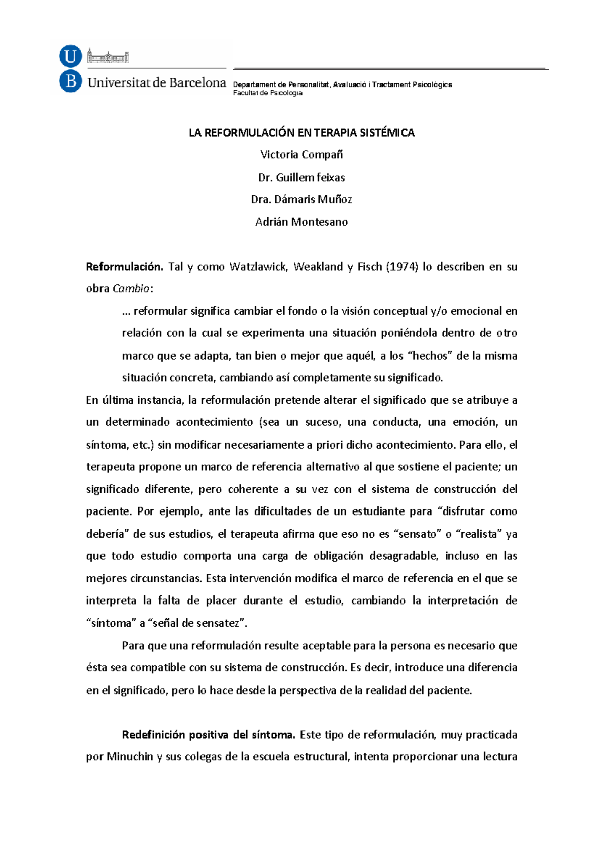 Reformulacion positiva y connotación - Departament de Personalitat ...