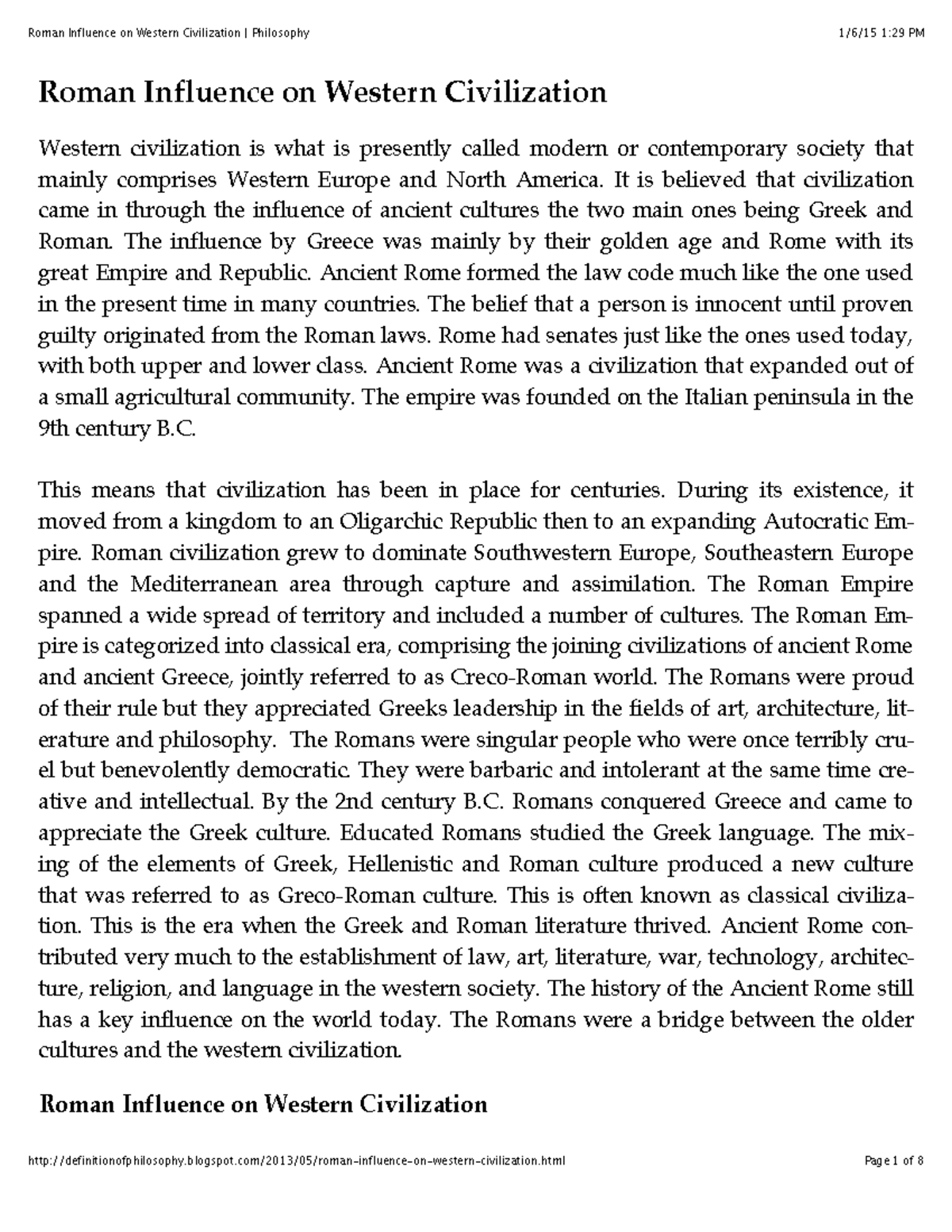 Roman Influence on Western Civilization Philosophy - Roman Influence on ...