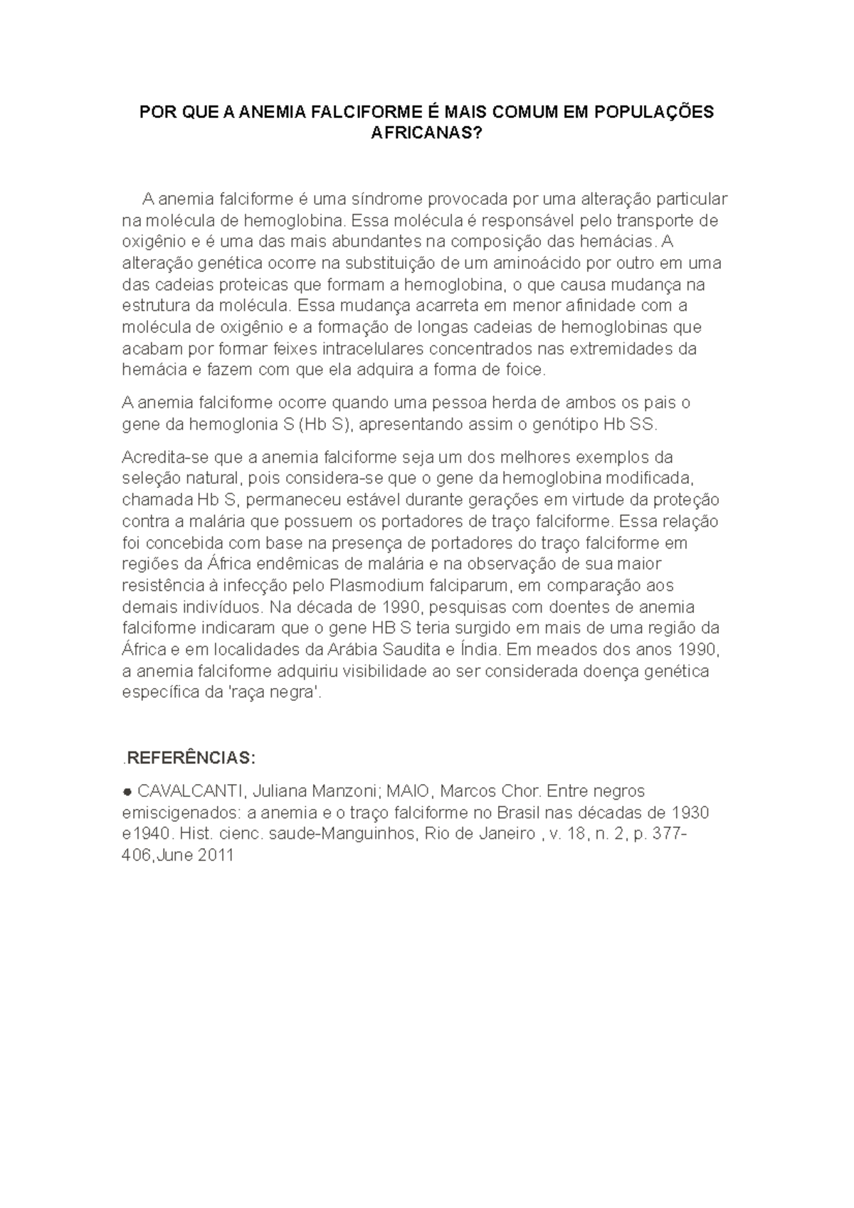 TICS Anemia falciforme em negros - POR QUE A ANEMIA FALCIFORME É MAIS ...