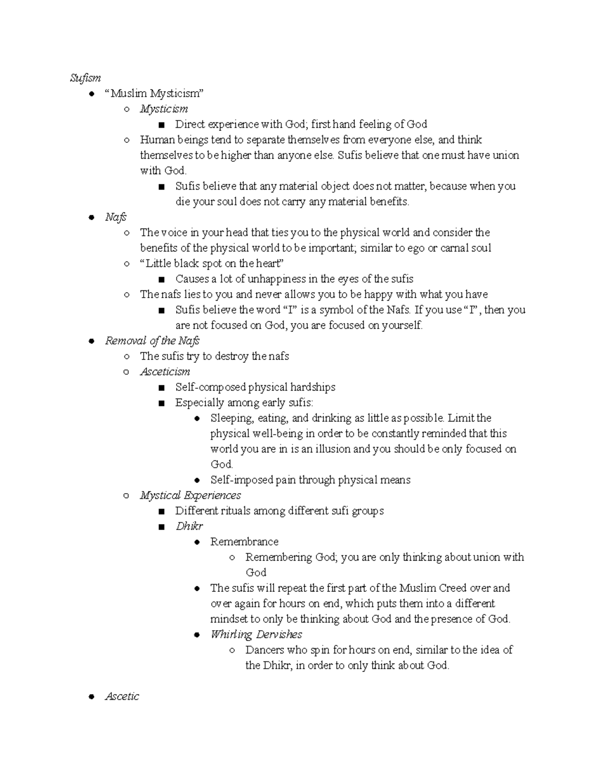 Sufism - Professor: Nicolas Trepanier - Sufism “Muslim Mysticism ...