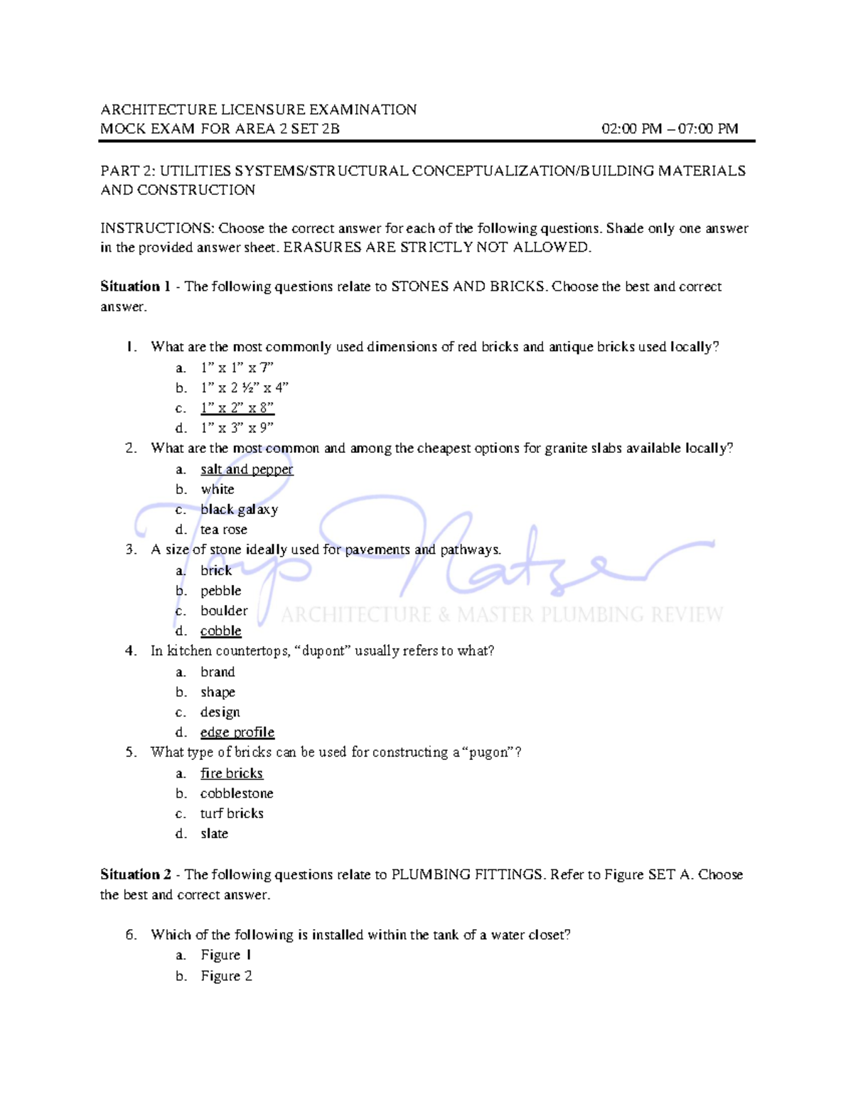 MBE - MOCK ALE SET 2B DAY 1 PART 2 Answer KEY - ARCHITECTURE LICENSURE ...