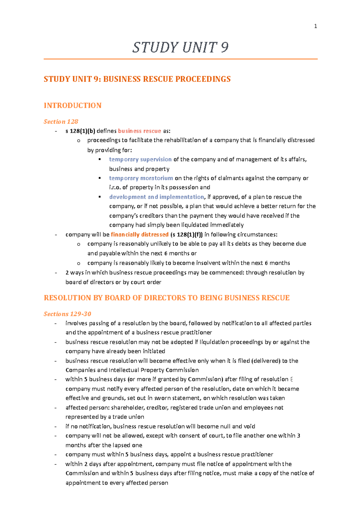 LML4806 Study Unit 9 - STUDY UNIT 9 STUDY UNIT 9: BUSINESS RESCUE ...