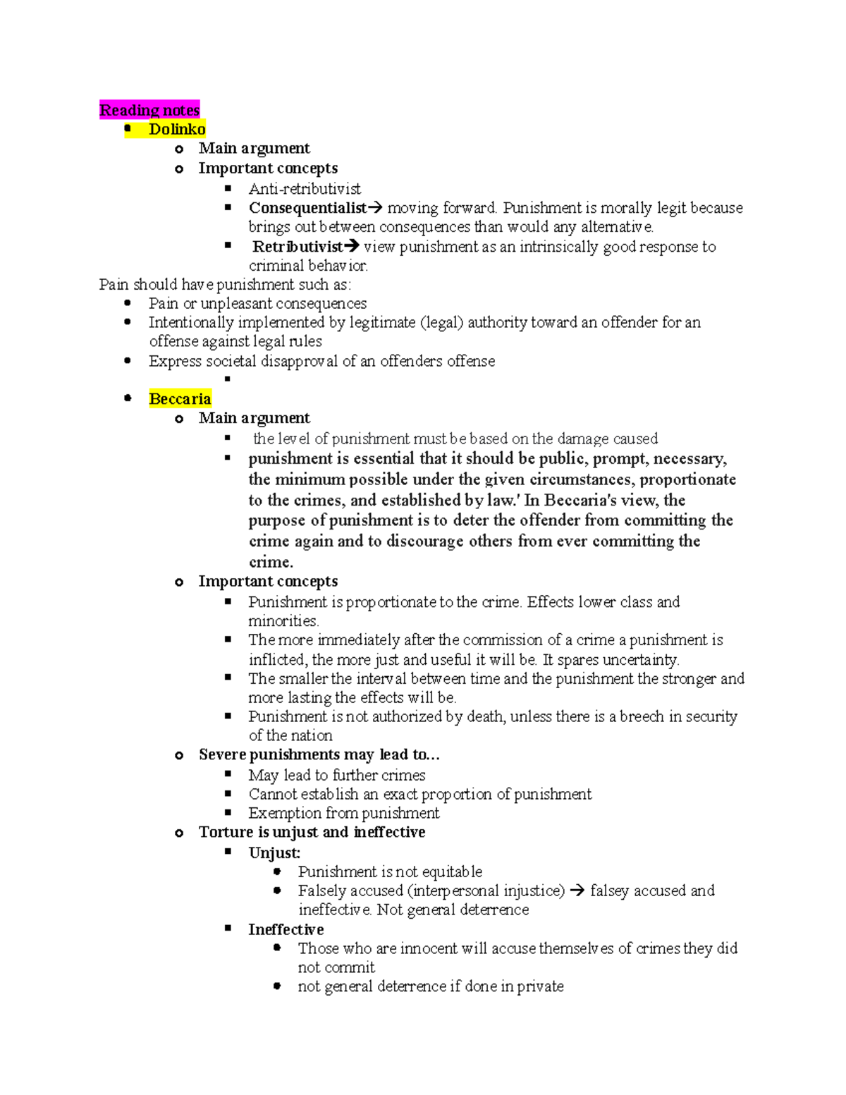 Reading notes - Reading notes Dolinko o Main argument o Important ...