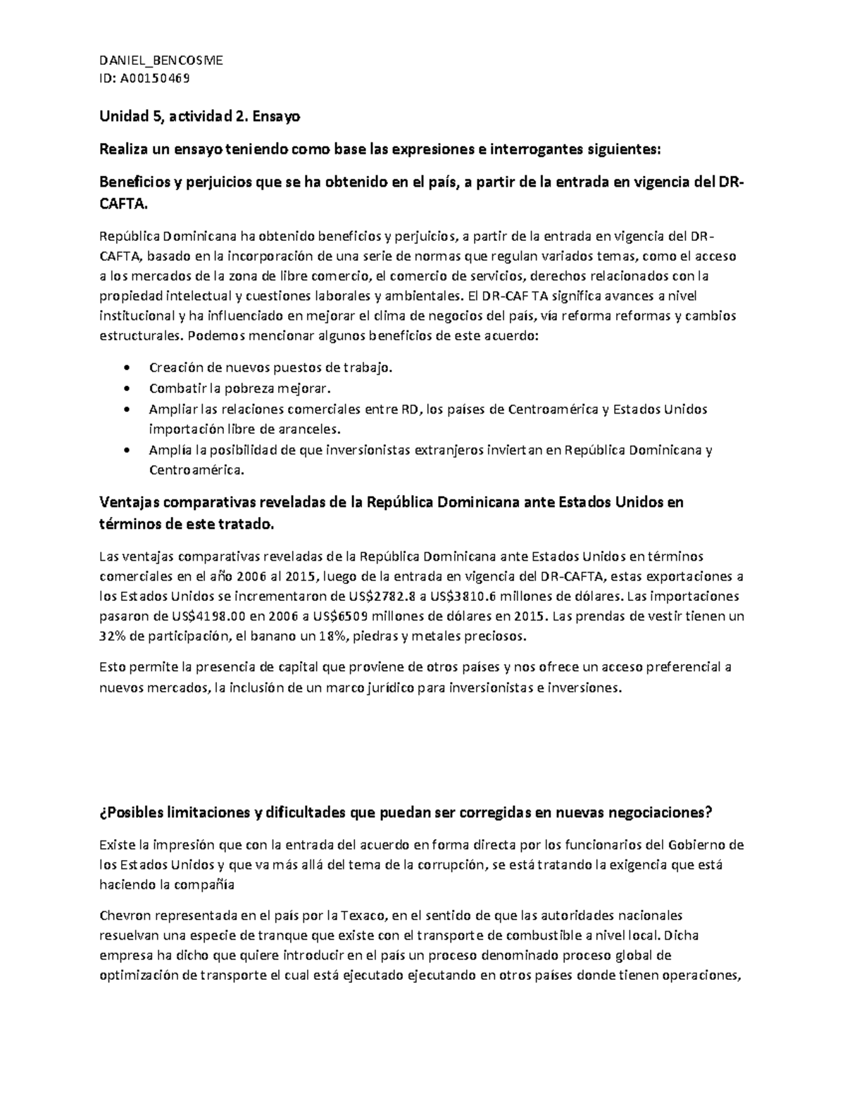 Unidad 5, actividad 2. - DANIEL_BENCOSME ID: A 00150469 Unidad 5 ...