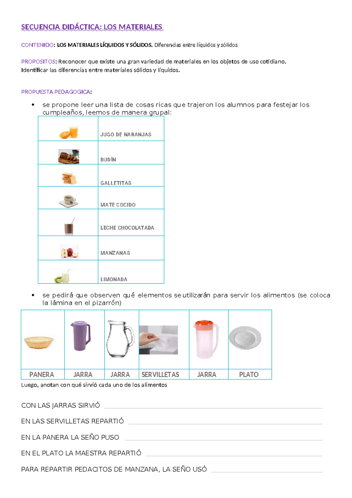 LOS Materiale 1 - SECUENCIA DIDÁCTICA: LOS MATERIALES CONTENIDO: LOS ...
