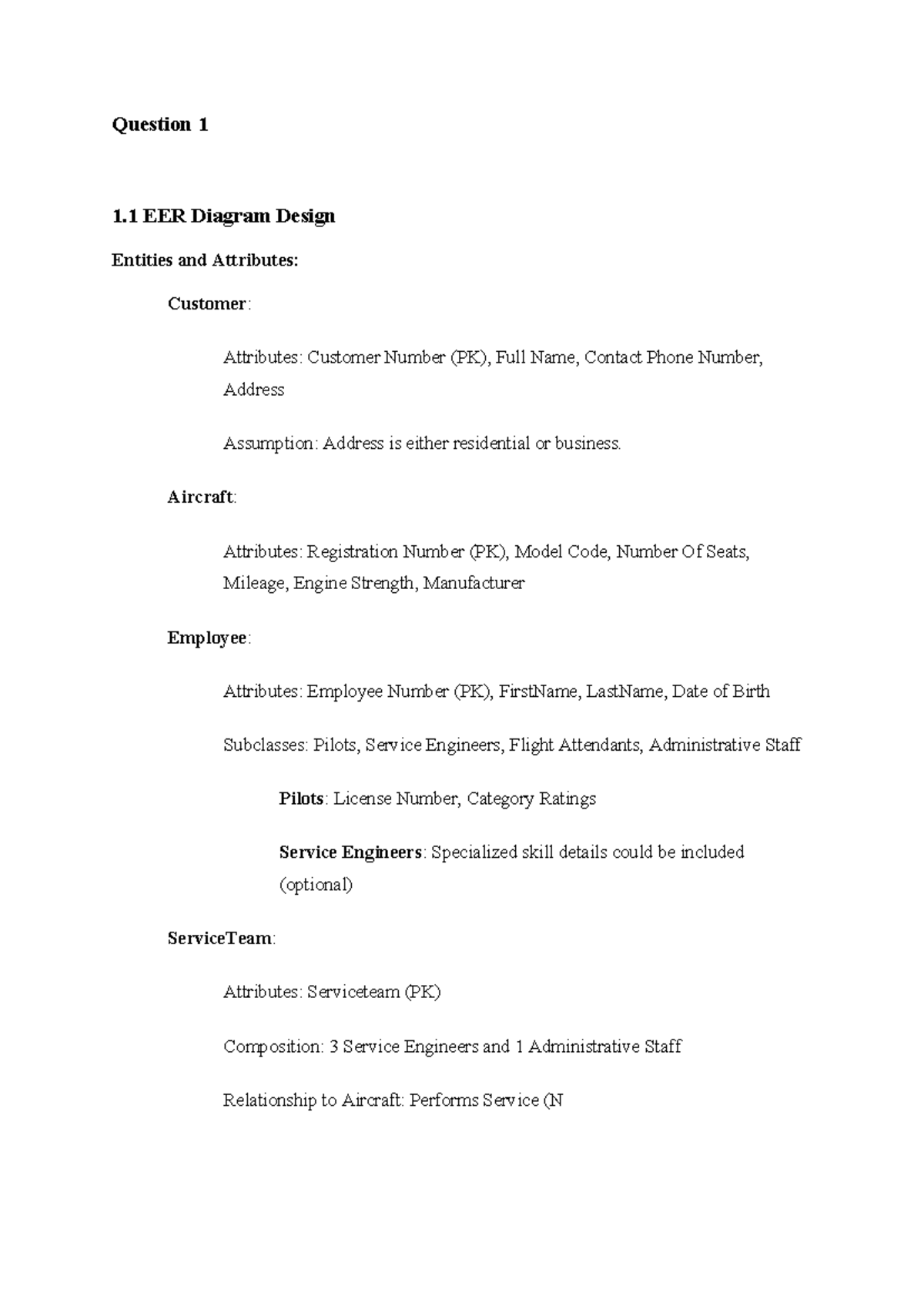 Relational Database Question 1 1 Eer Diagram Design Entities And Attributes Customer