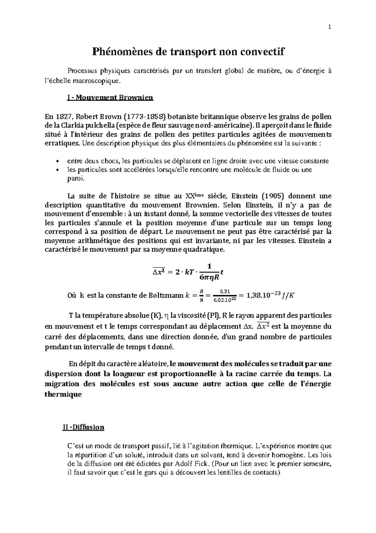 Cours physique - Phénomènes de transport non convectif Processus ...