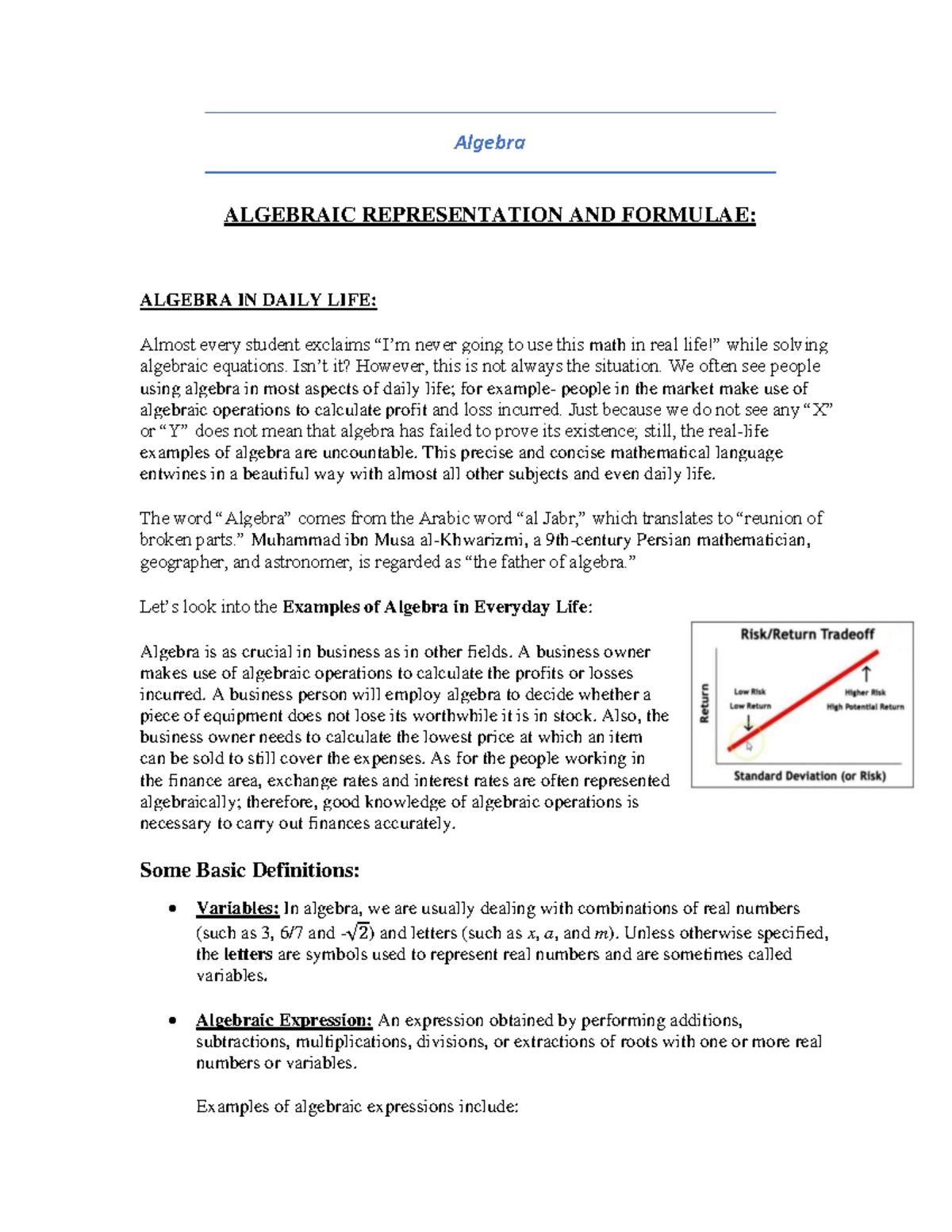 2. Topic 6 Algebraic - Summary Linear Algebra - Algebra ALGEBRAIC ...