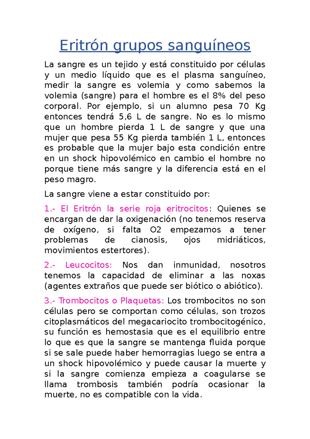 FISIOLOGÍA ERITRÓN GRUPOS SANGUINEOS - Eritrón grupos sanguíneos La ...