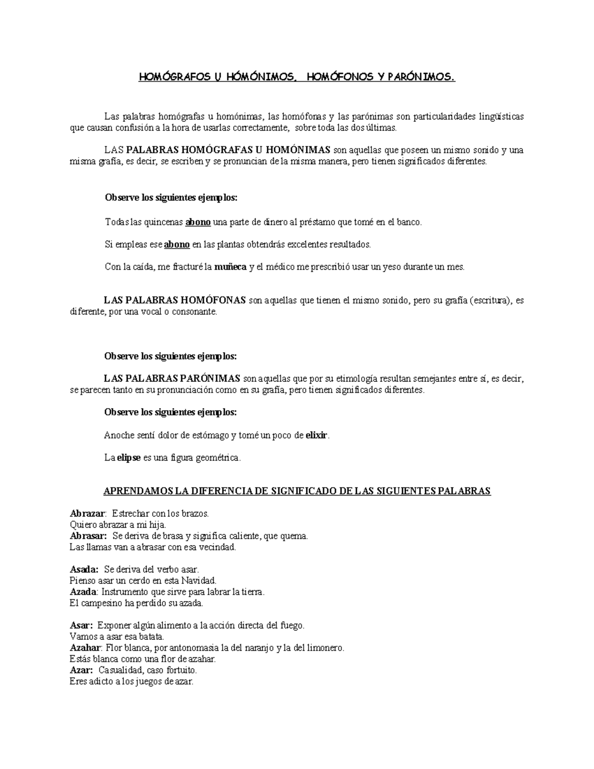 Homonimos, HOMÓFONOS Y PARANONIMOS - HOMÓGRAFOS U HÓMÓNIMOS, HOMÓFONOS ...