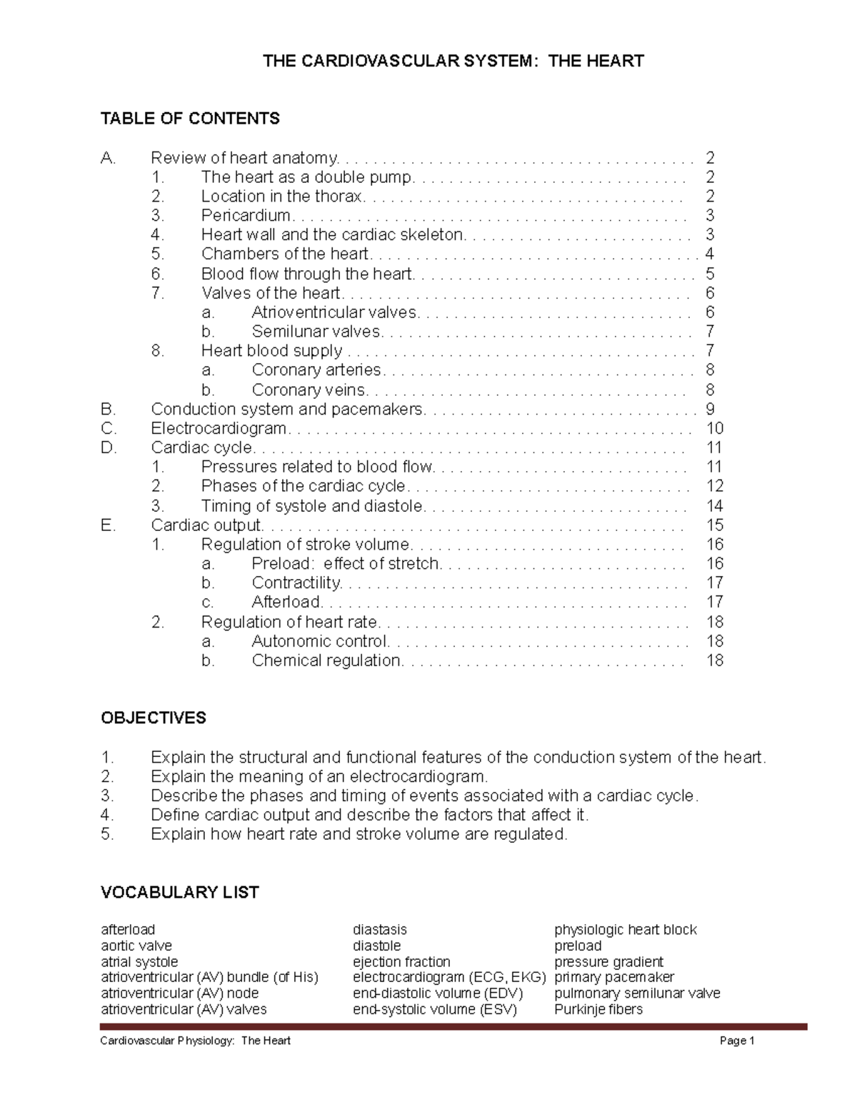 Study Guide 09 - Heart Physiology - THE CARDIOVASCULAR SYSTEM: THE ...