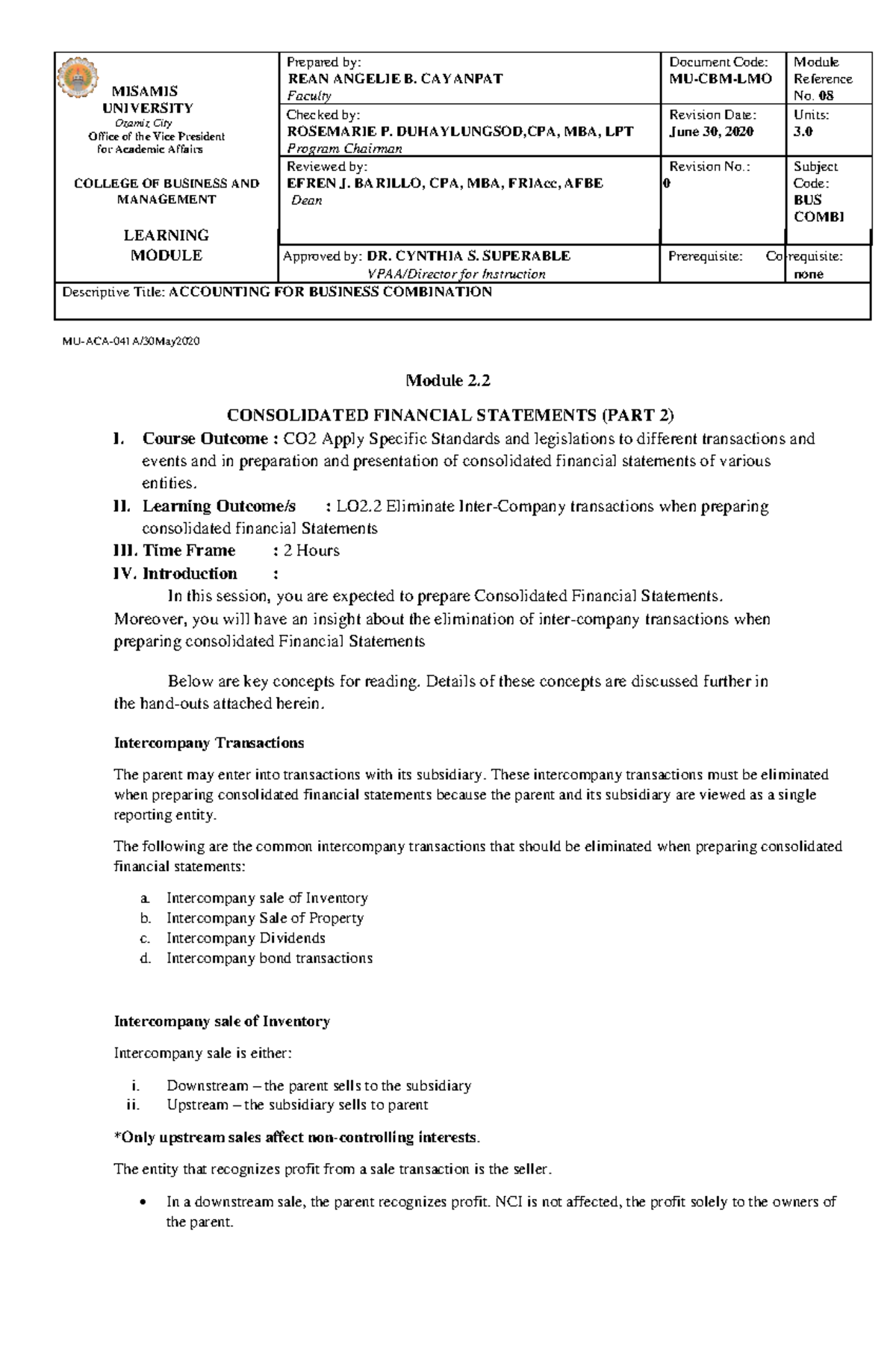 Consolidated FS (part 2) LMO - MODULE Approved by: DR. CYNTHIA S ...