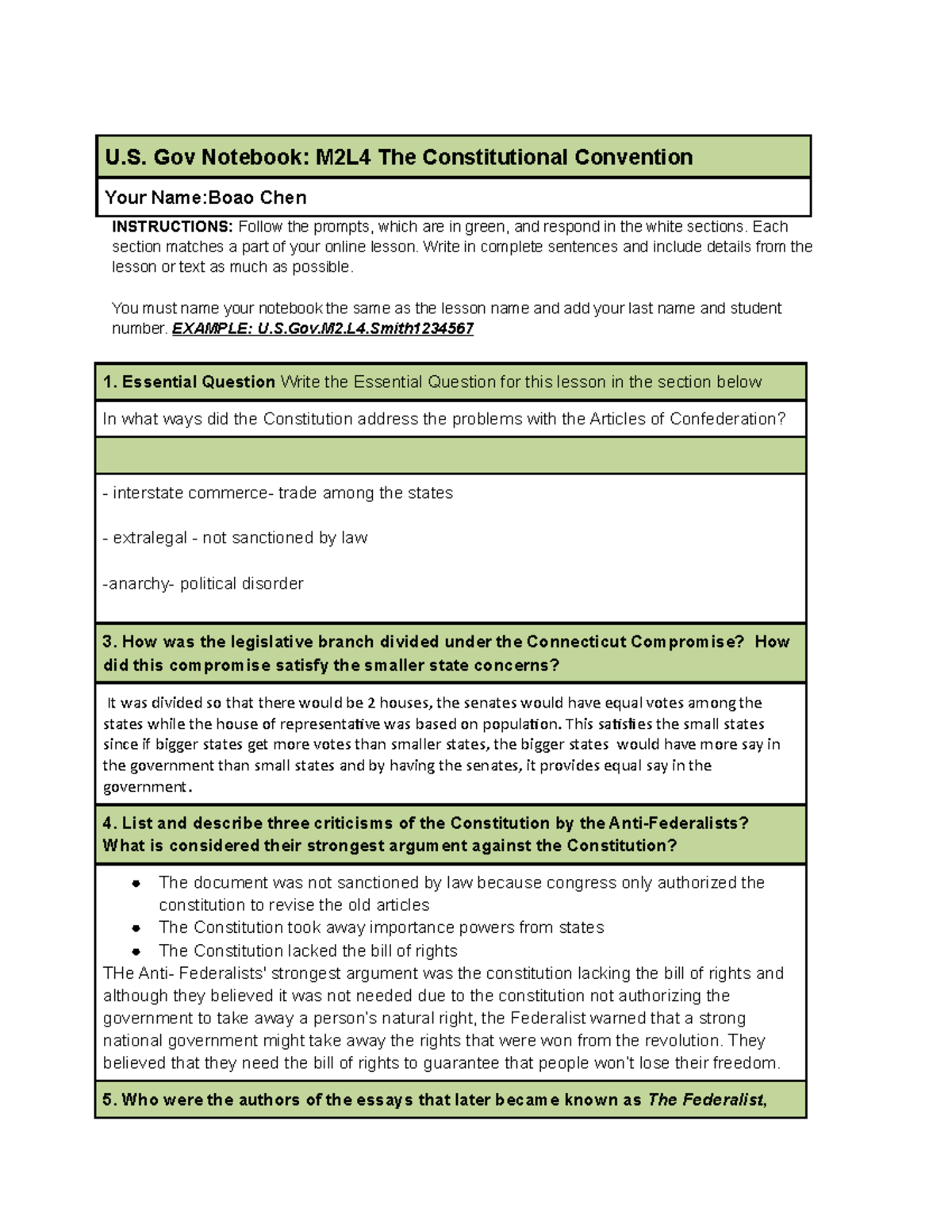 M2L4 Gov Notebook - U. Gov Notebook: M 2 L4 The Constitutional ...