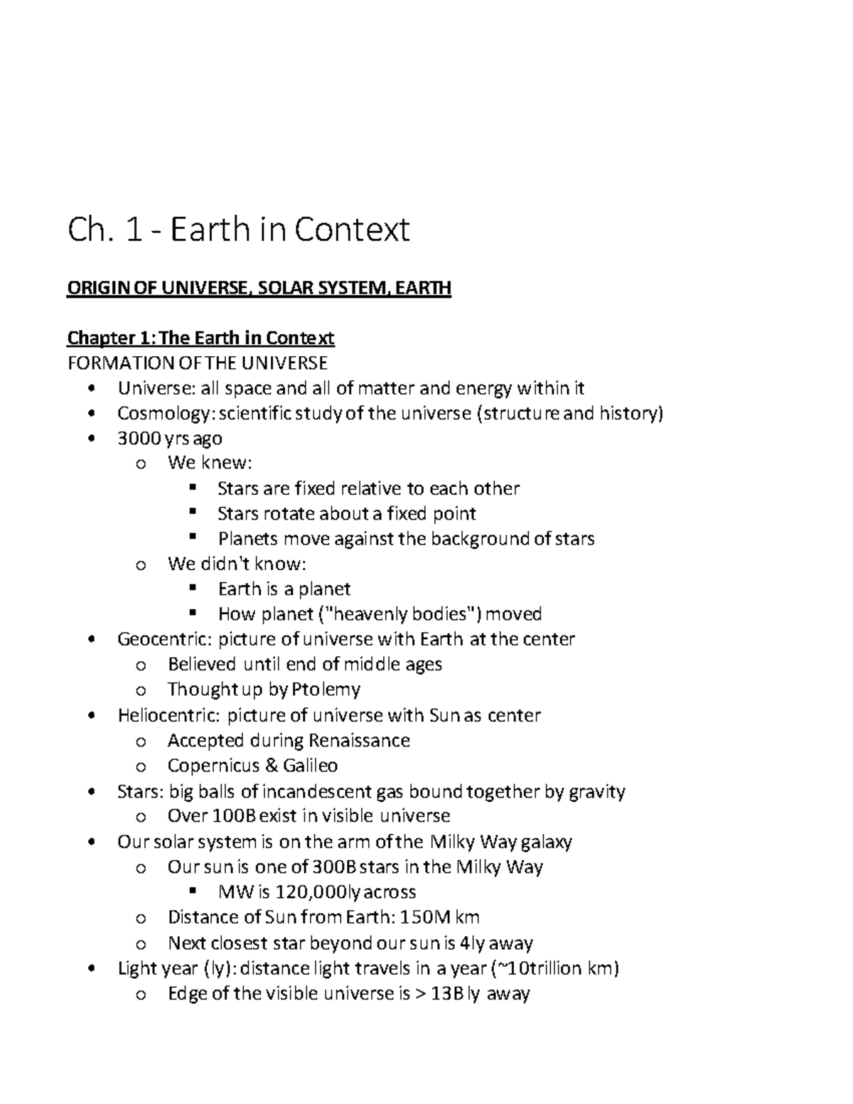 ESPC201 Chapter 1 - Origin of the Universe Solar System Earth - Ch. 1 ...