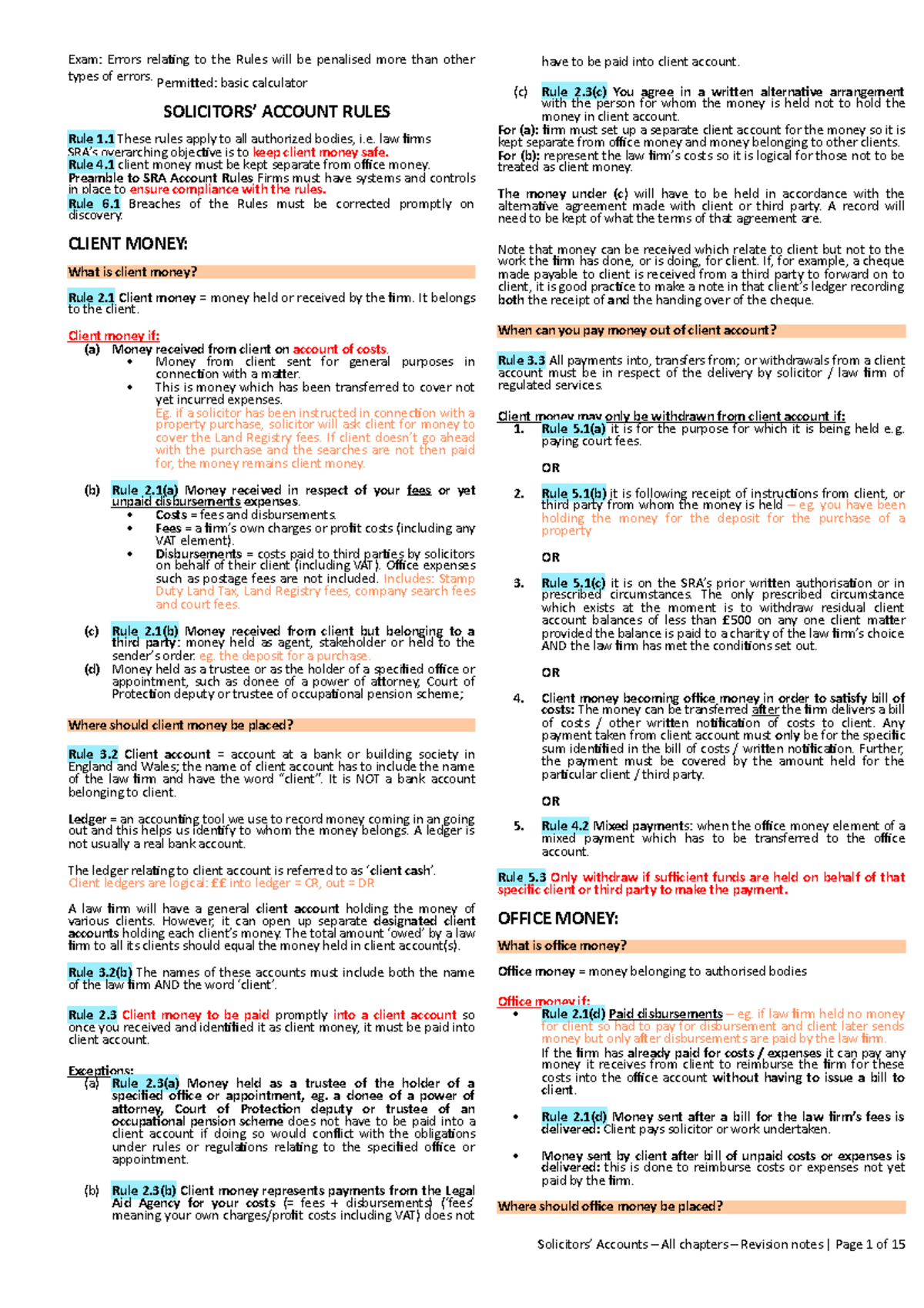 Solicitors' Accounts Revision notes - Exam: Errors relating to the ...