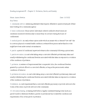 Chaper 16 drug and crime reading assignment - Name: Annes Newton Date: 11/30/ Reading Assignment ...