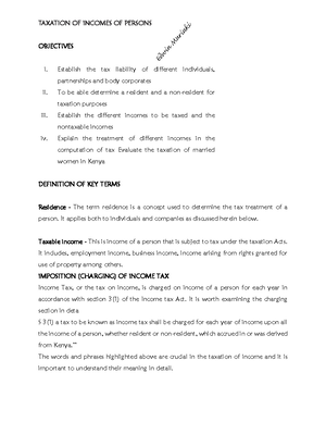 Principles OF Taxation. Lecture 1 Notes - LECTURE ONE THEORY OF ...