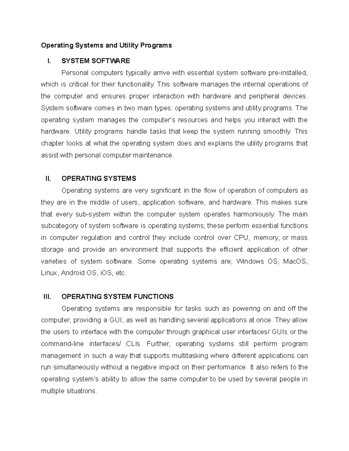 Operating Systems and Utility Programs - SYSTEM SOFTWARE Personal ...