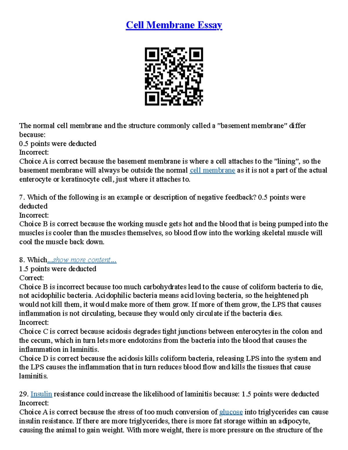 Cell Membrane Essay - 7. Which of the following is an example or ...