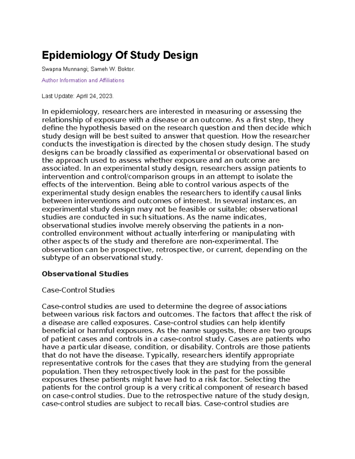 Epidemiology Of Study Design 1 - Epidemiology Of Study Design Swapna ...