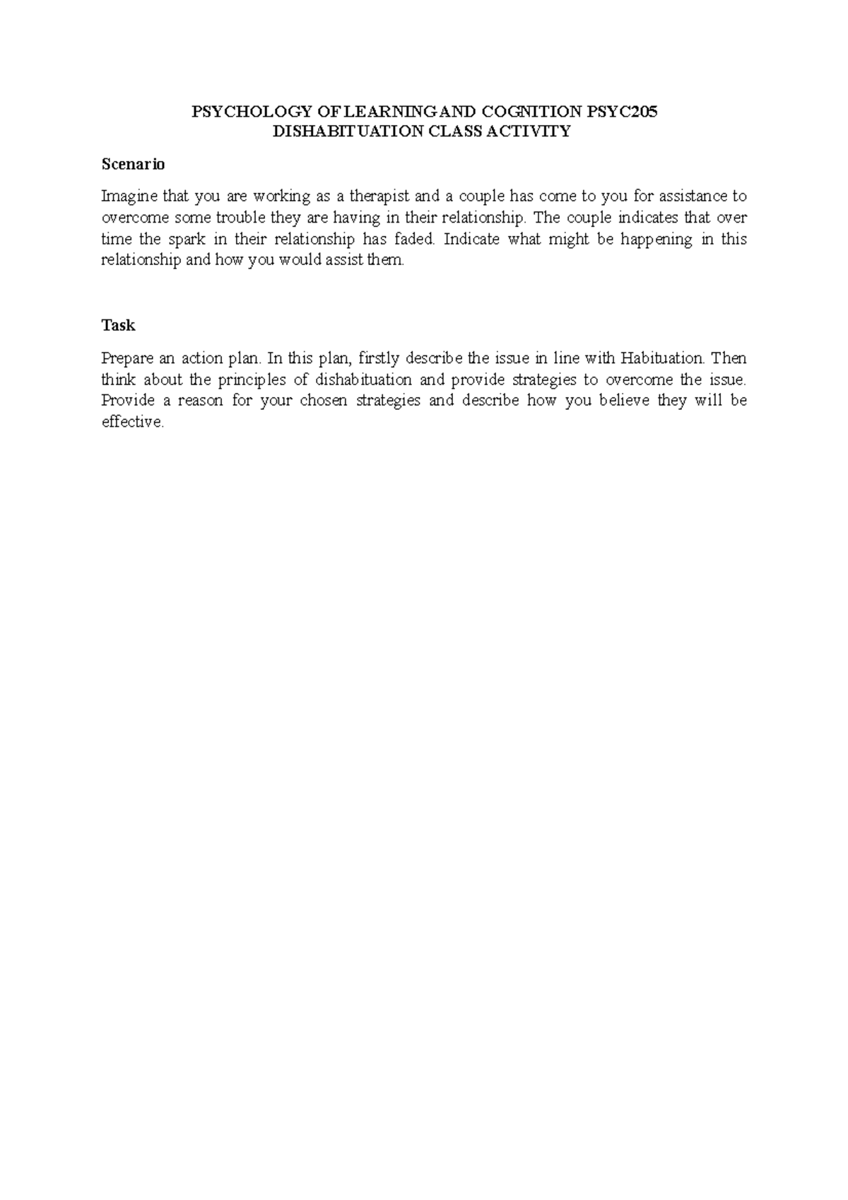 1. Dishabituation Class Activity - PSYCHOLOGY OF LEARNING AND COGNITION ...