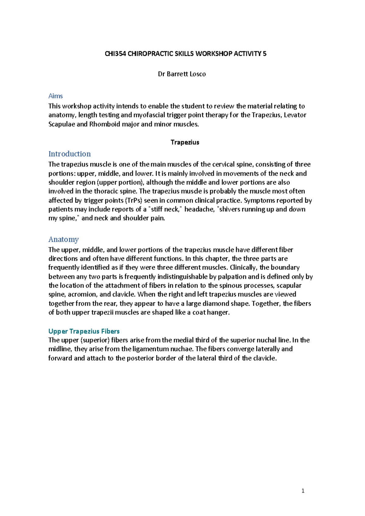 Workshop Activity Trap, Lev Scap and Rhomboids - CHI354 CHIROPRACTIC ...