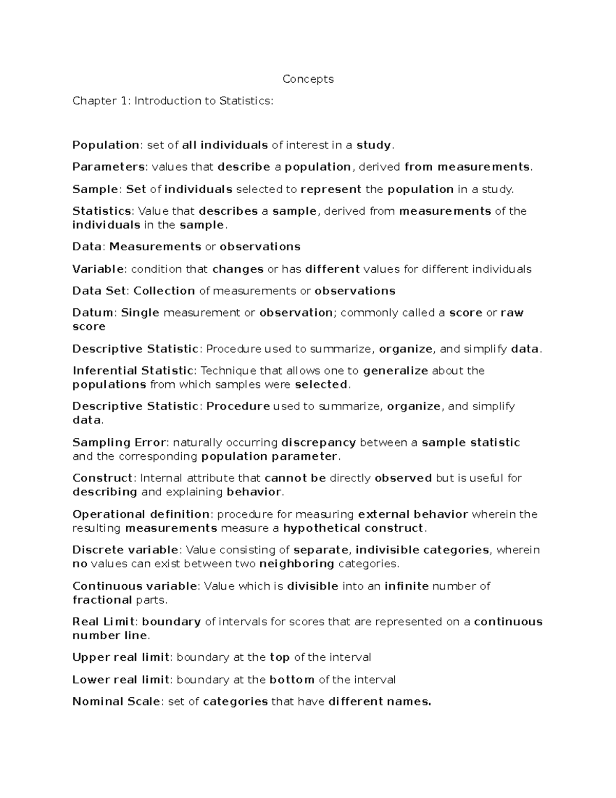 Psych Stats ch 1-2 Conceps - Concepts Chapter 1: Introduction to ...