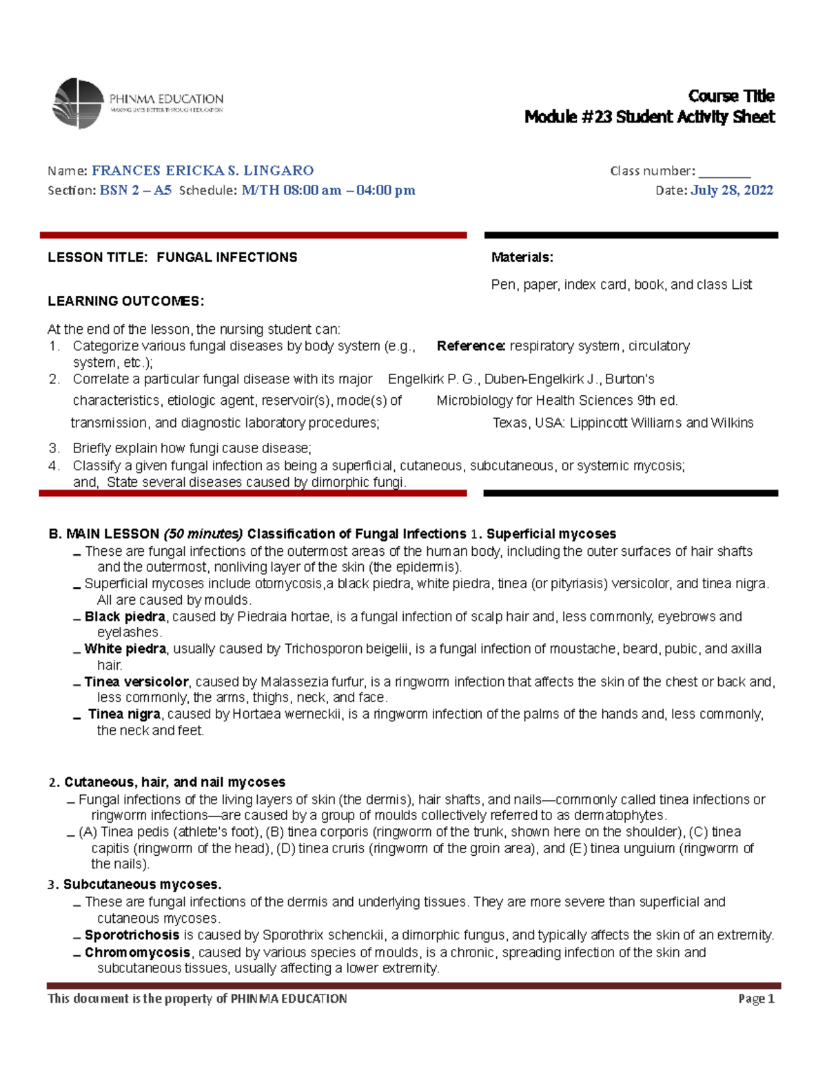 Frances Ericka Superales Lingaro - HES007 Lec Session 23 SAS - Module # 23 Student Activity ...