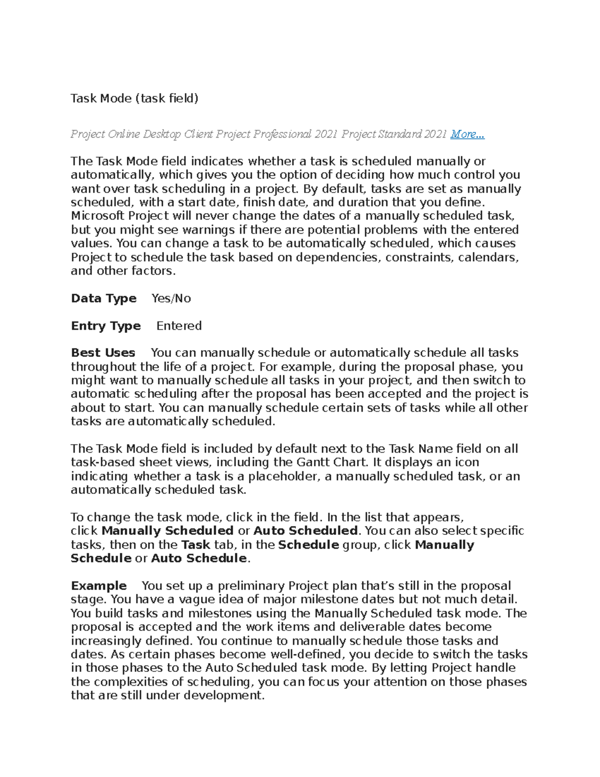 Task Mode The Task Mode Field Indicates Whether A Task Is Scheduled Manually Or