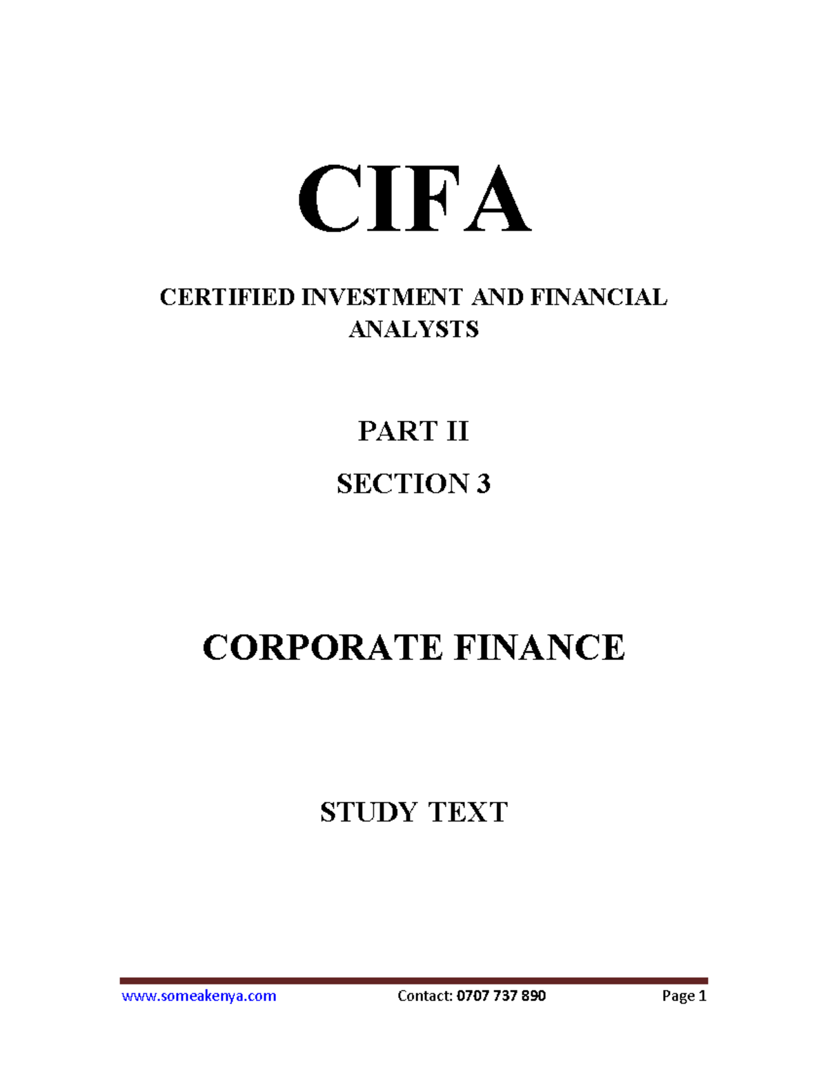 Corporate Finance - REVISION - CIFA CERTIFIED INVESTMENT AND FINANCIAL ...
